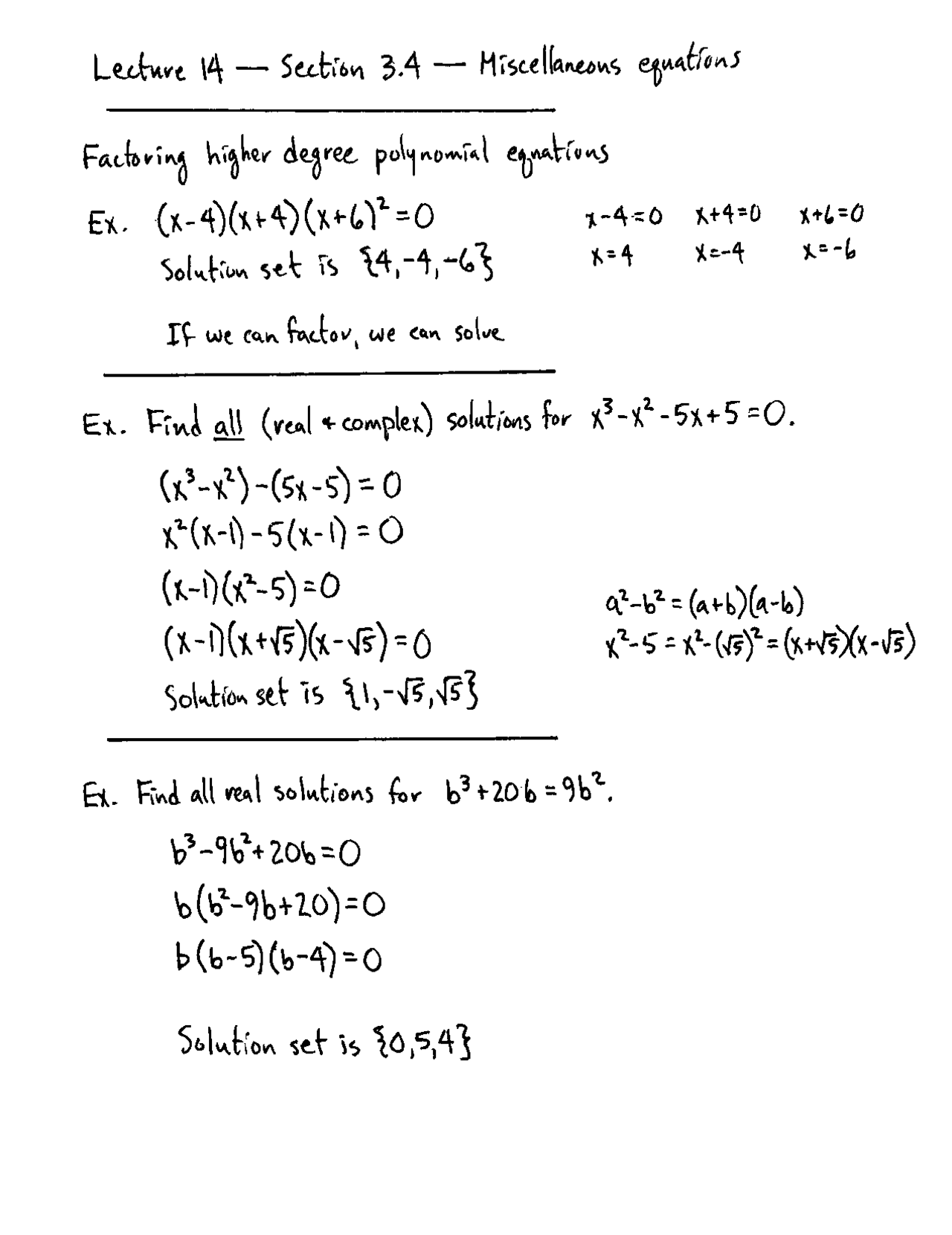 Miscellaneous Equations Handwritten Notes Math 1315 Docsity