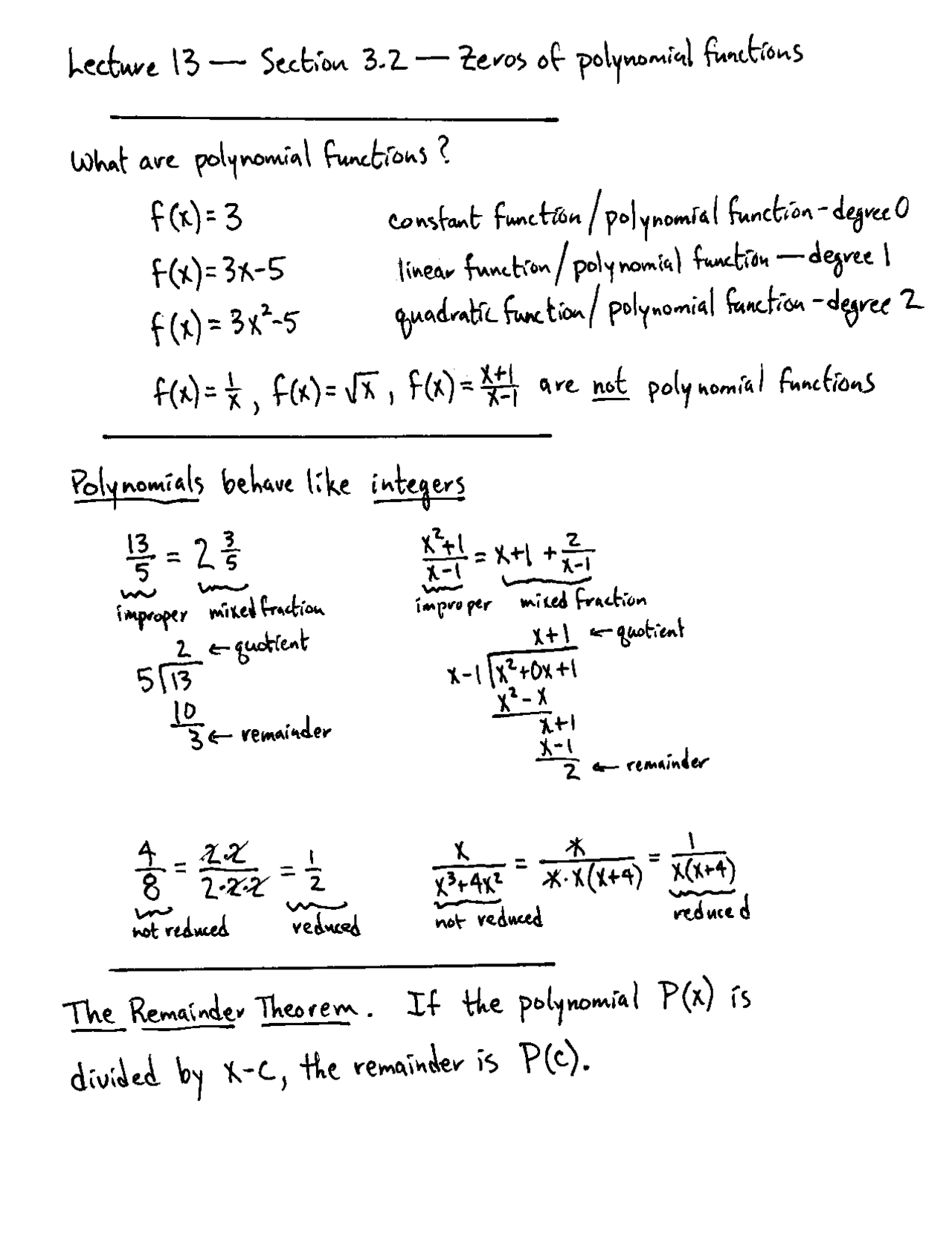 Solutions For Handwritten Notes Polynomial Functions Math 1315