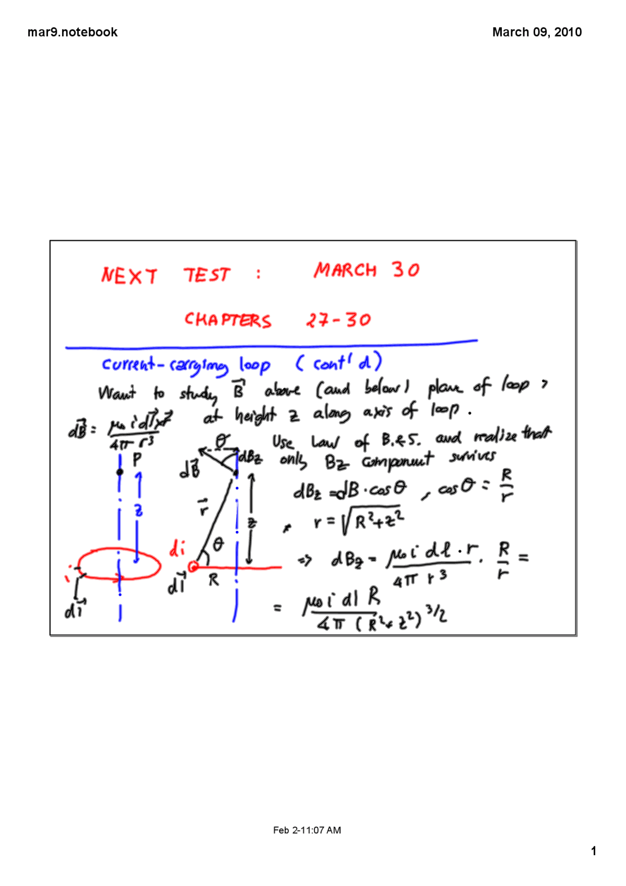 Current Carrying Loop Handwritten Notes Ph 112 Docsity