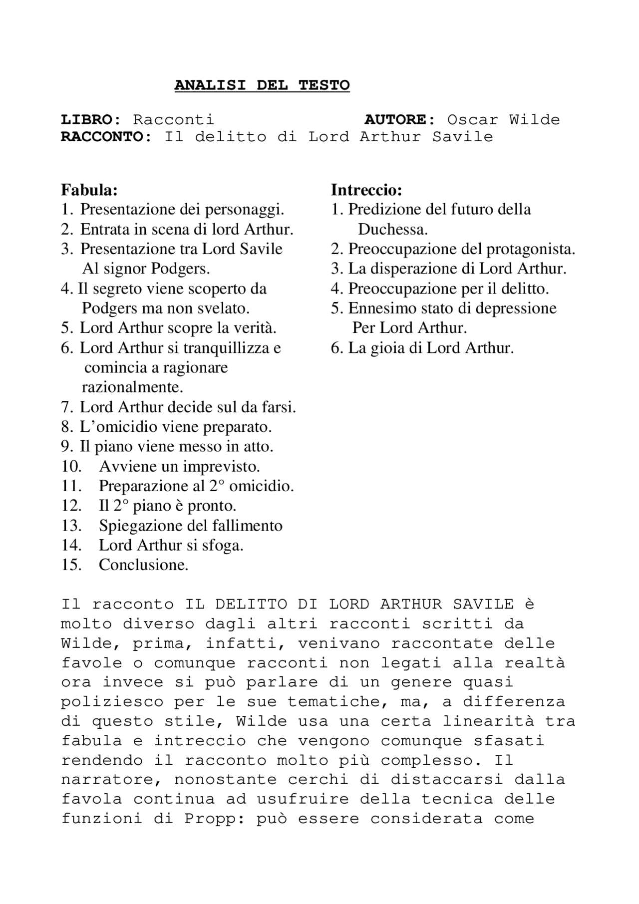 Il delitto di Lord Arthur Savile - Oscar Wilde - Scheda - Docsity