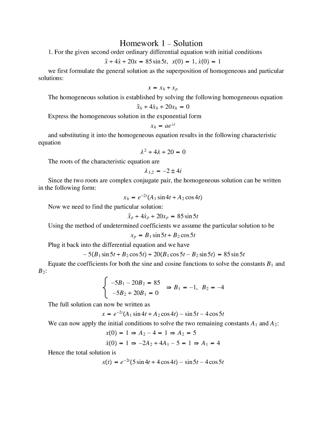 Homework 1 With Solution Dynamic Systems Vibrations Me 3504 Docsity
