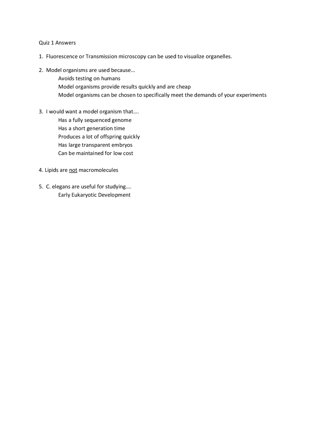 Quiz 1 With Answer For Cell And Molecular Biology Biol 2104 Docsity