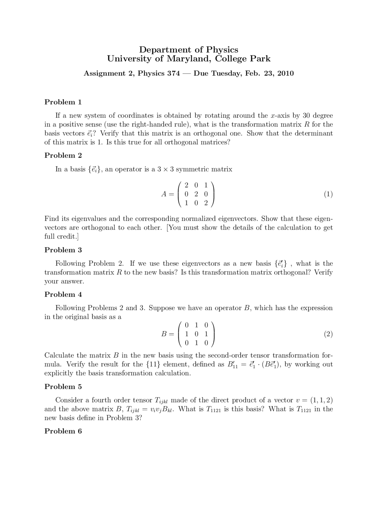 6 Problems On Orthogonal And Symmetric Matrices Assignment 2 Phys