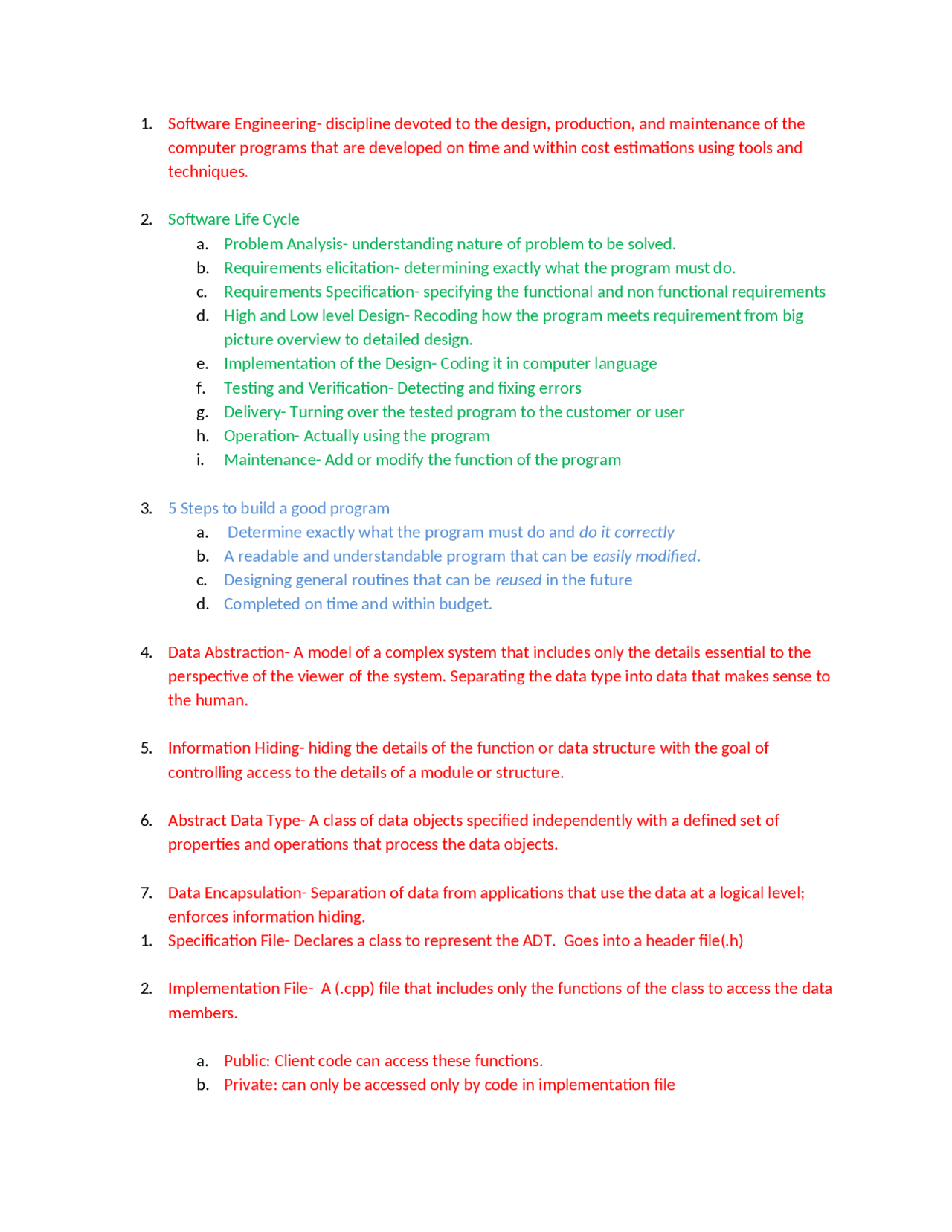 Software Life Cycle - Data Structures Concepts - Study Guide | CPSC 131 - Docsity