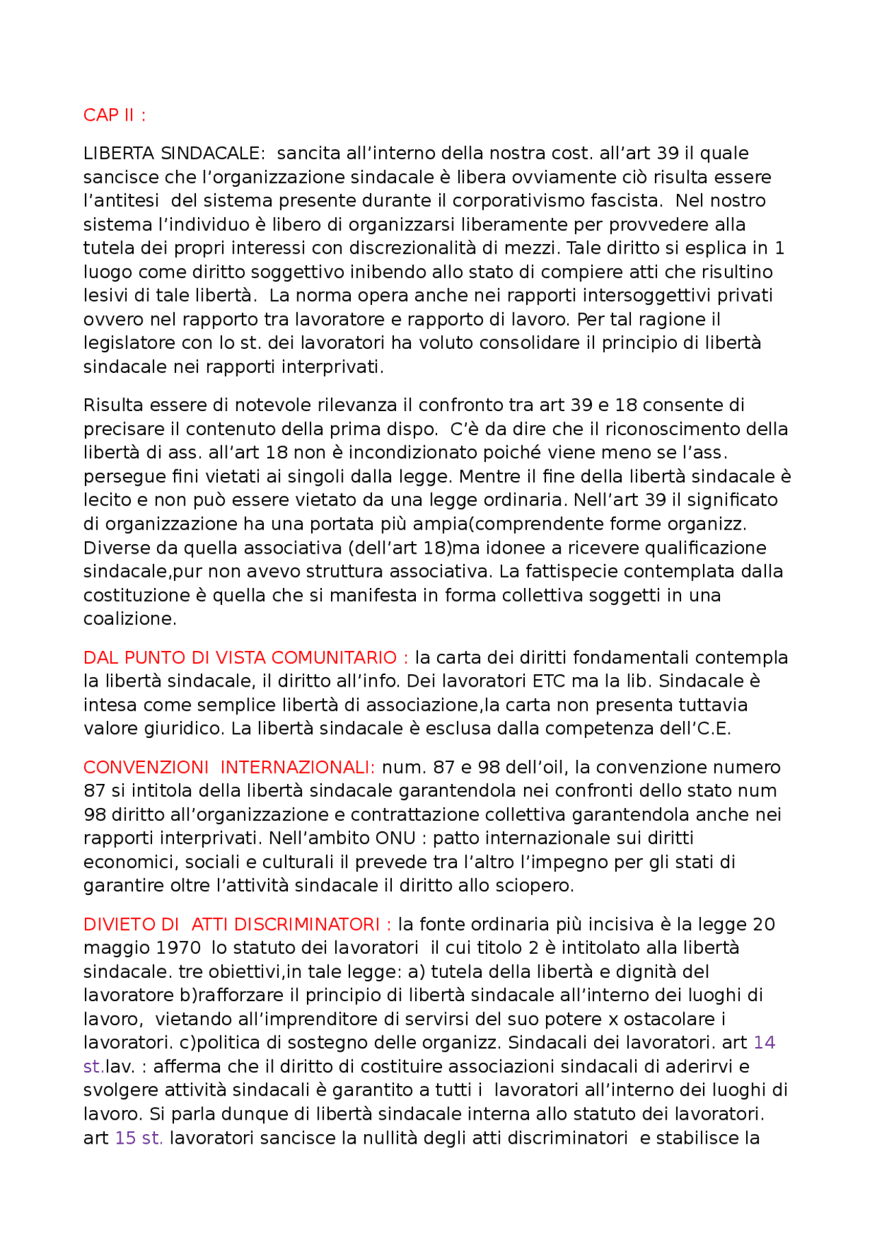 Cap Ii Giugni Diritto Sindacale Docsity