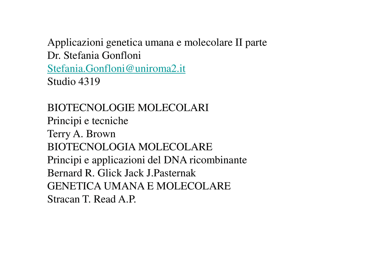 Genetica Umana E Molecolare Lezioni 1 E 2 Docsity