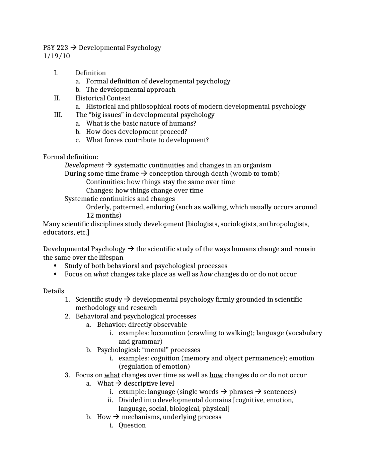 Review Sheet for Developmental Psychology | PSY 223 - Docsity