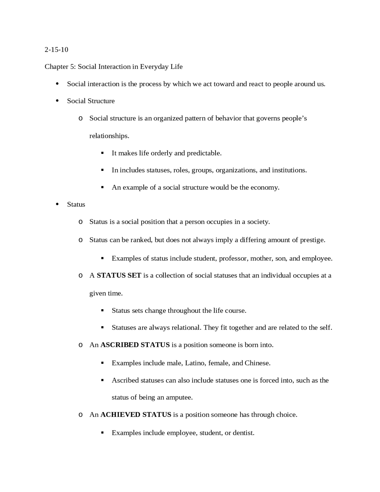 Social Interaction in Everyday Life - Lecture Notes | SOC 101 - Docsity
