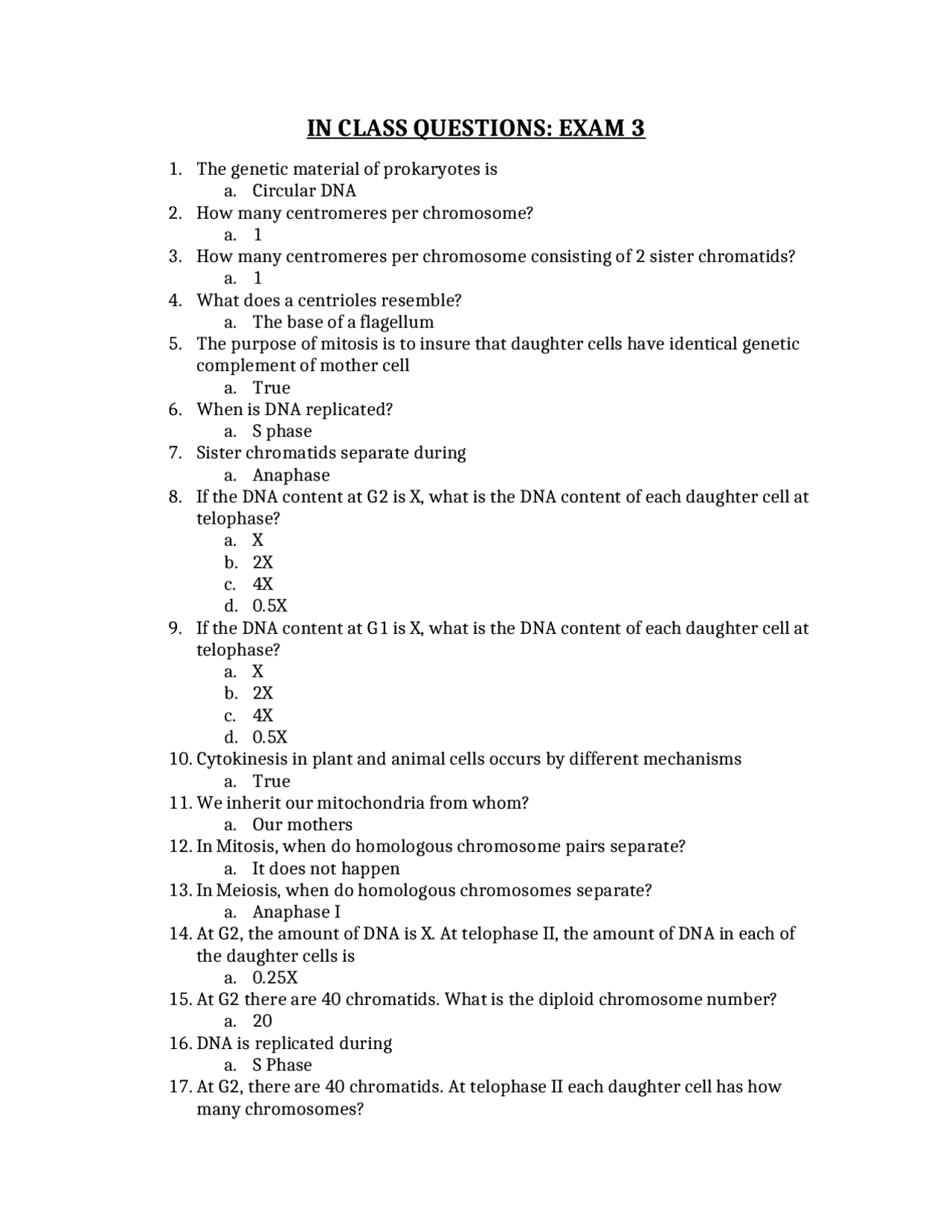 52 In Class Questions Exam 3 On Biology For Science Majors Biol 1201