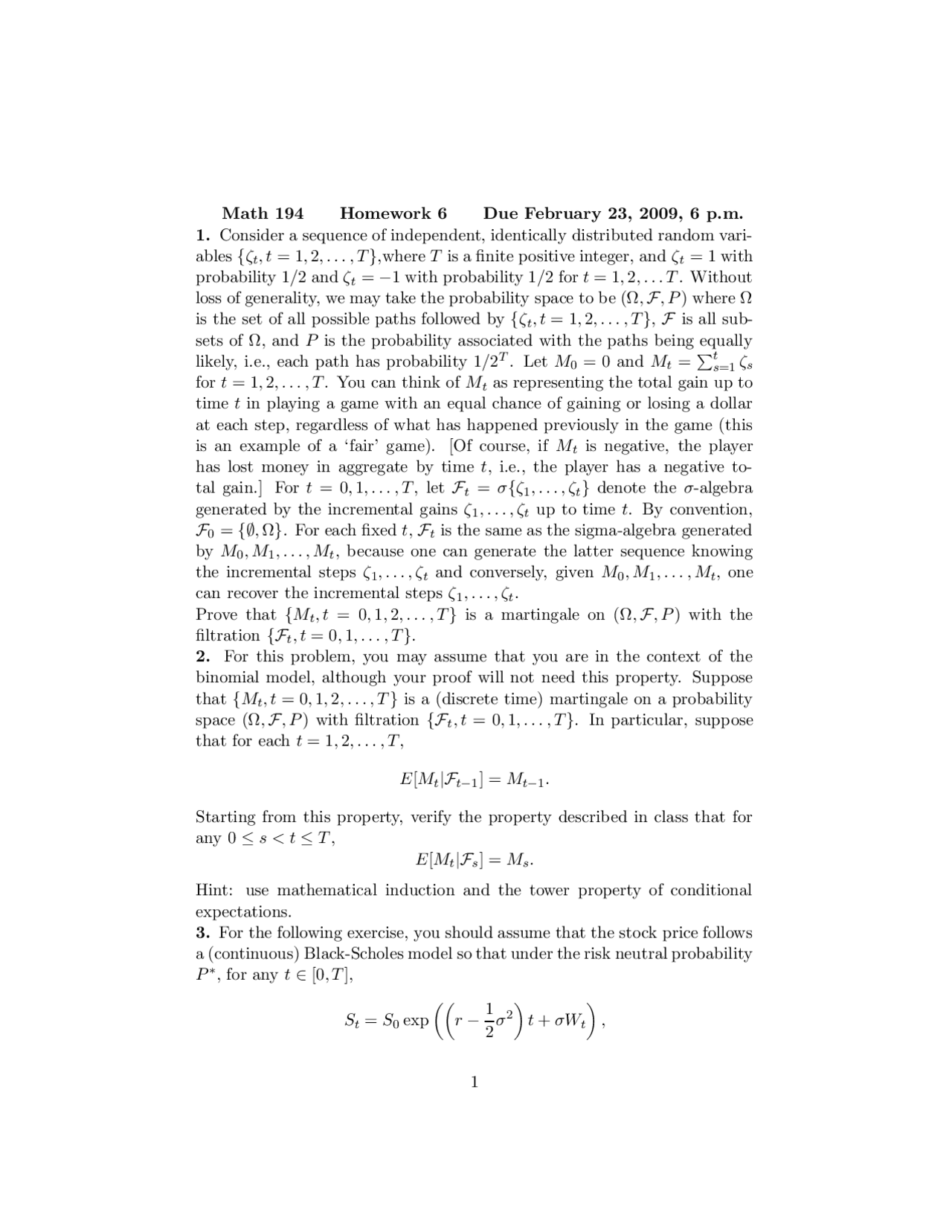 Homework 6 Practice Problems On The Mathematics Of Finance Math 194