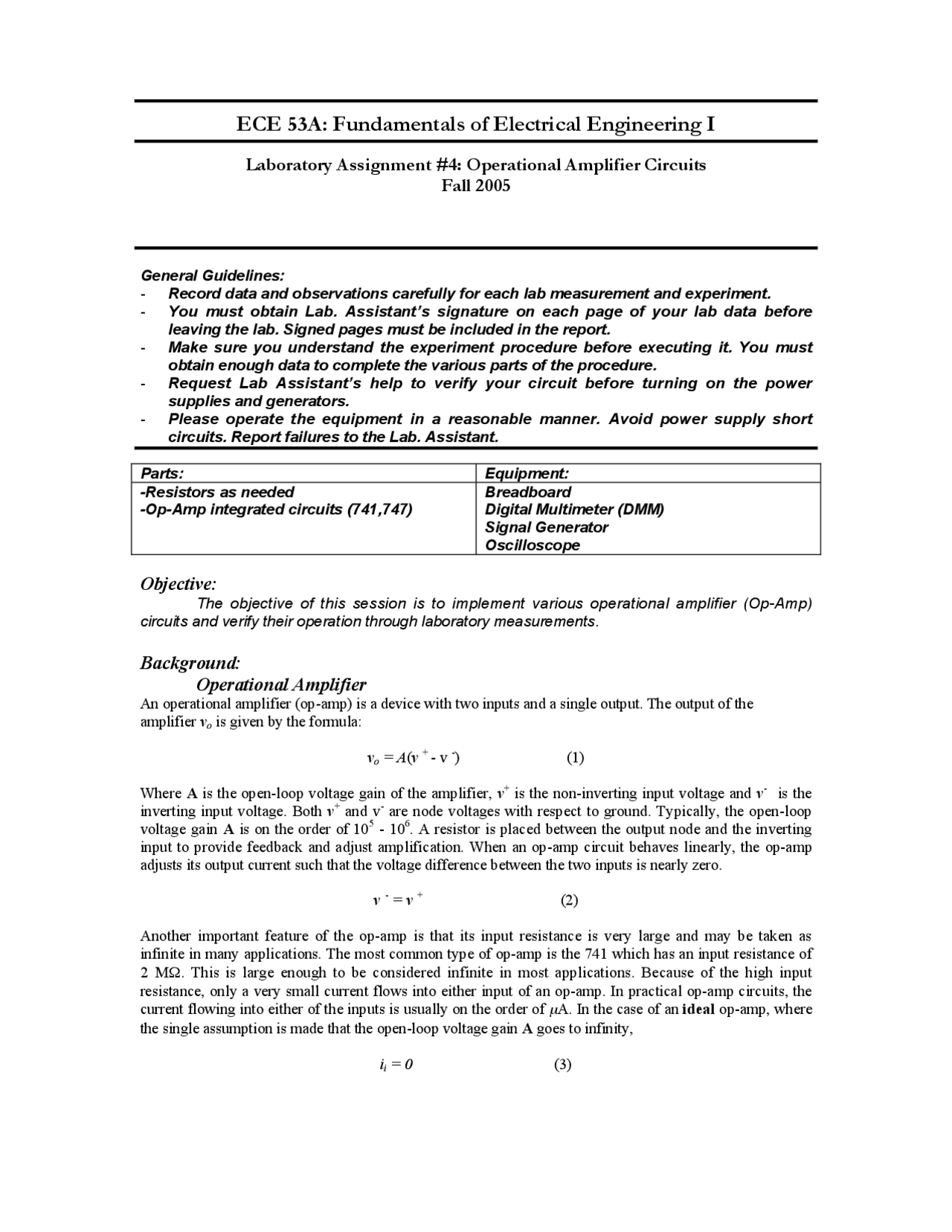 Laboratory Assignment 4 Operational Amplifier Circuits Ece 53 Docsity