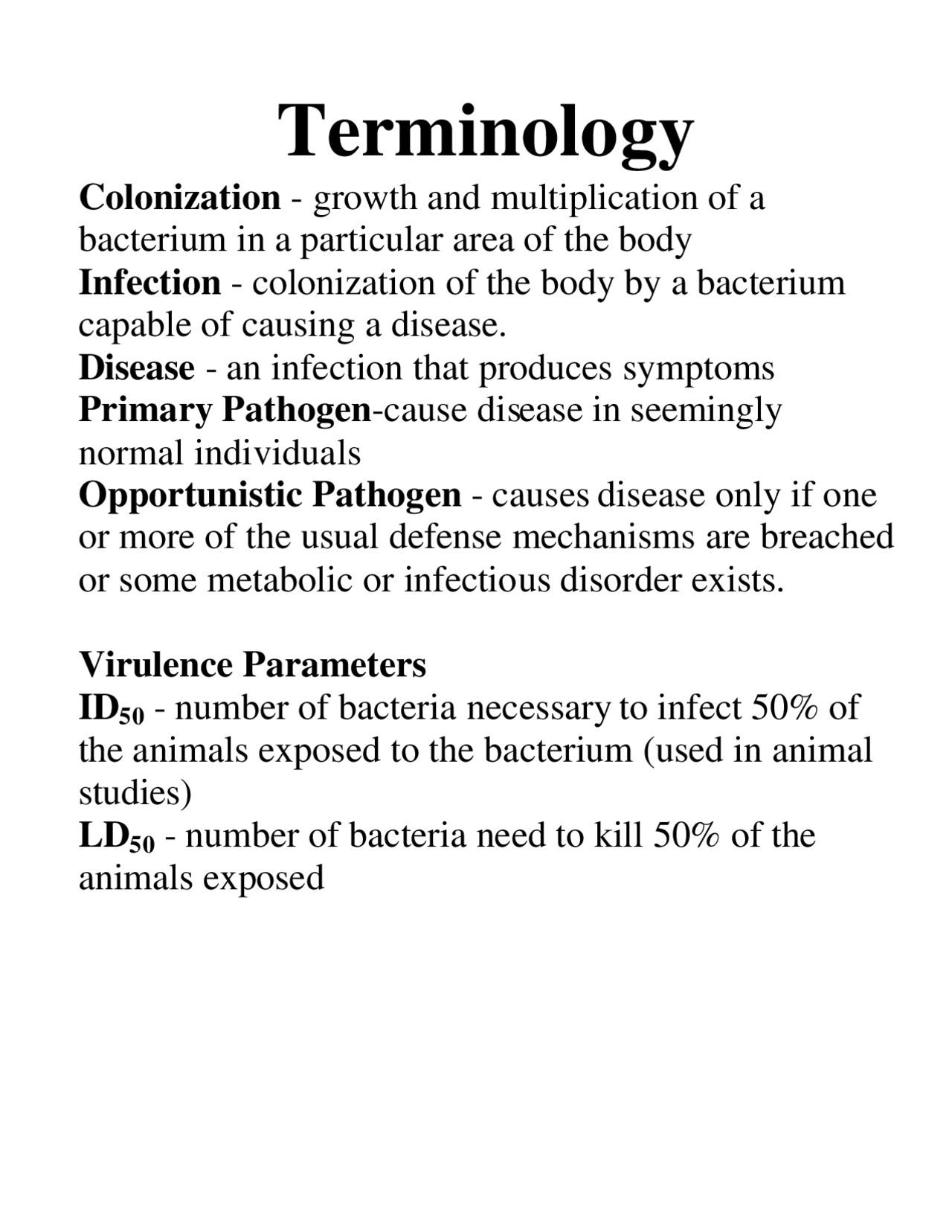 Colonization, Disease, Infection, Opportunistic Pathogen - Terminology | BIMM 124 - Docsity