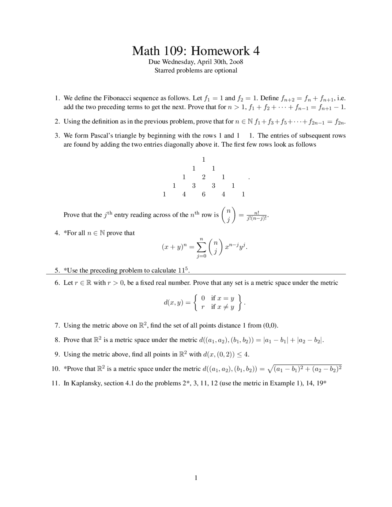 Homework 4 Questions Mathematical Reasoning Math 109 Docsity