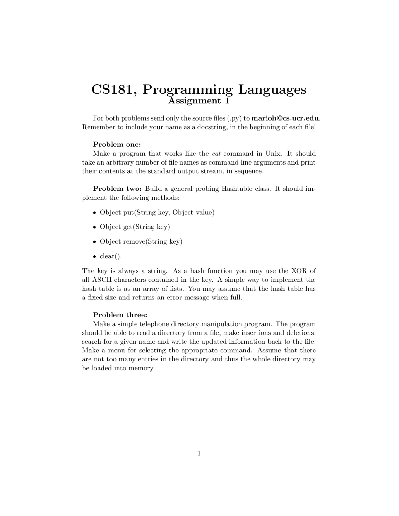 Programming Languages - Assignment 1 | CS 181 - Docsity