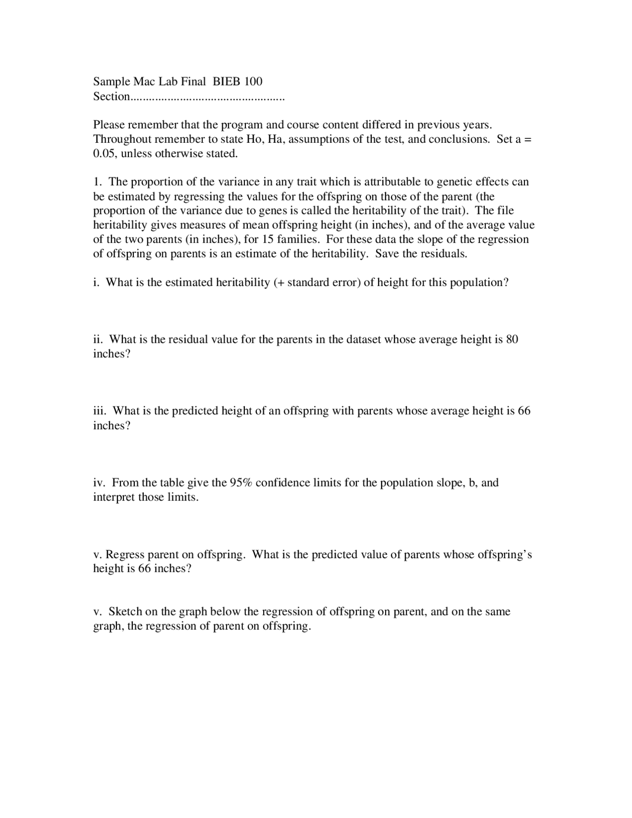 Sample Mac Lab Final | Biostatistics | BIEB 100 - Docsity