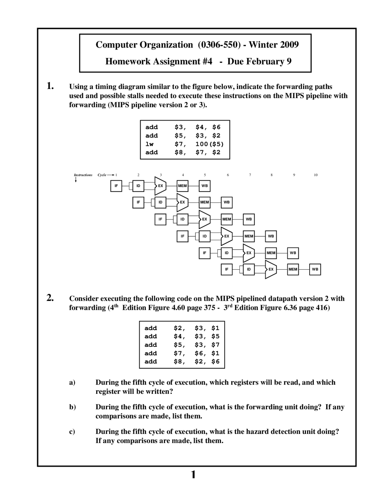 Computer Organization Homework Assignment 4 Questions 0306 550