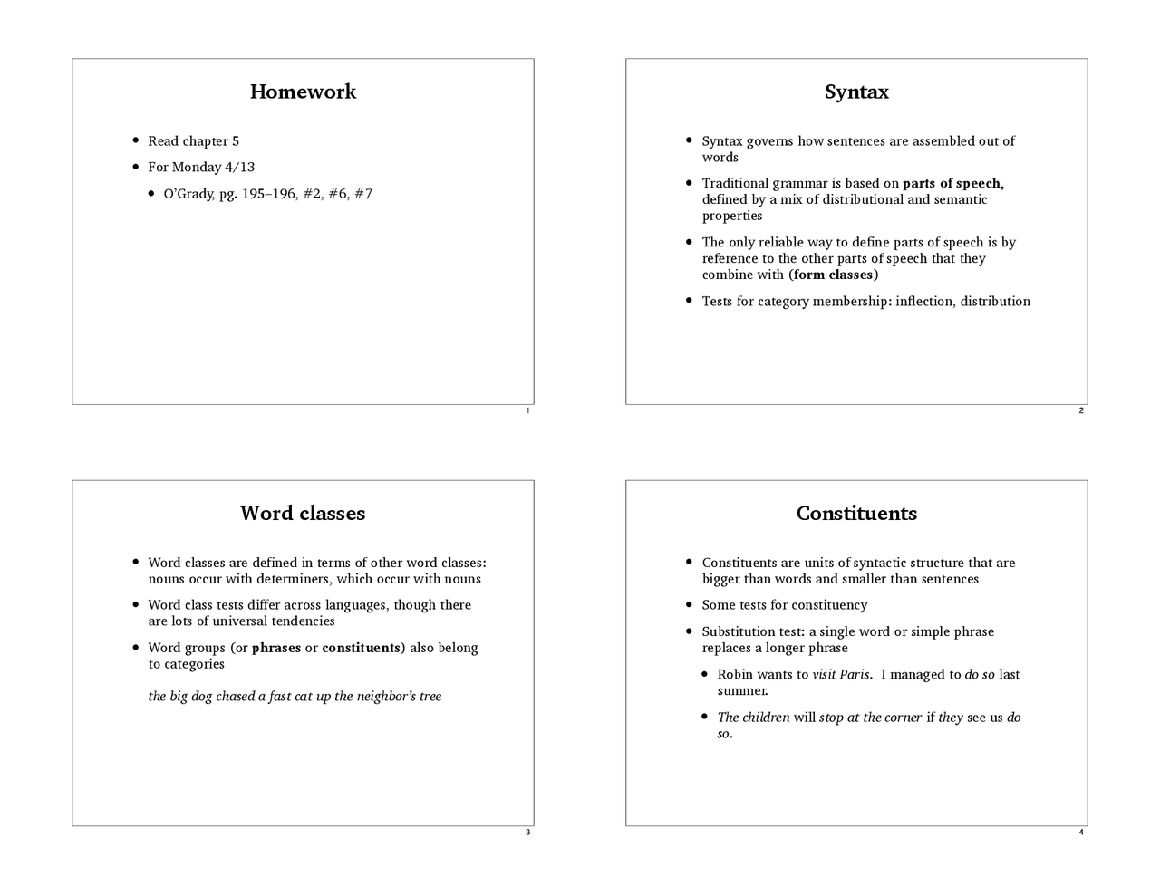 Syntax Word Classes Constituents Slides Ling 520 Docsity