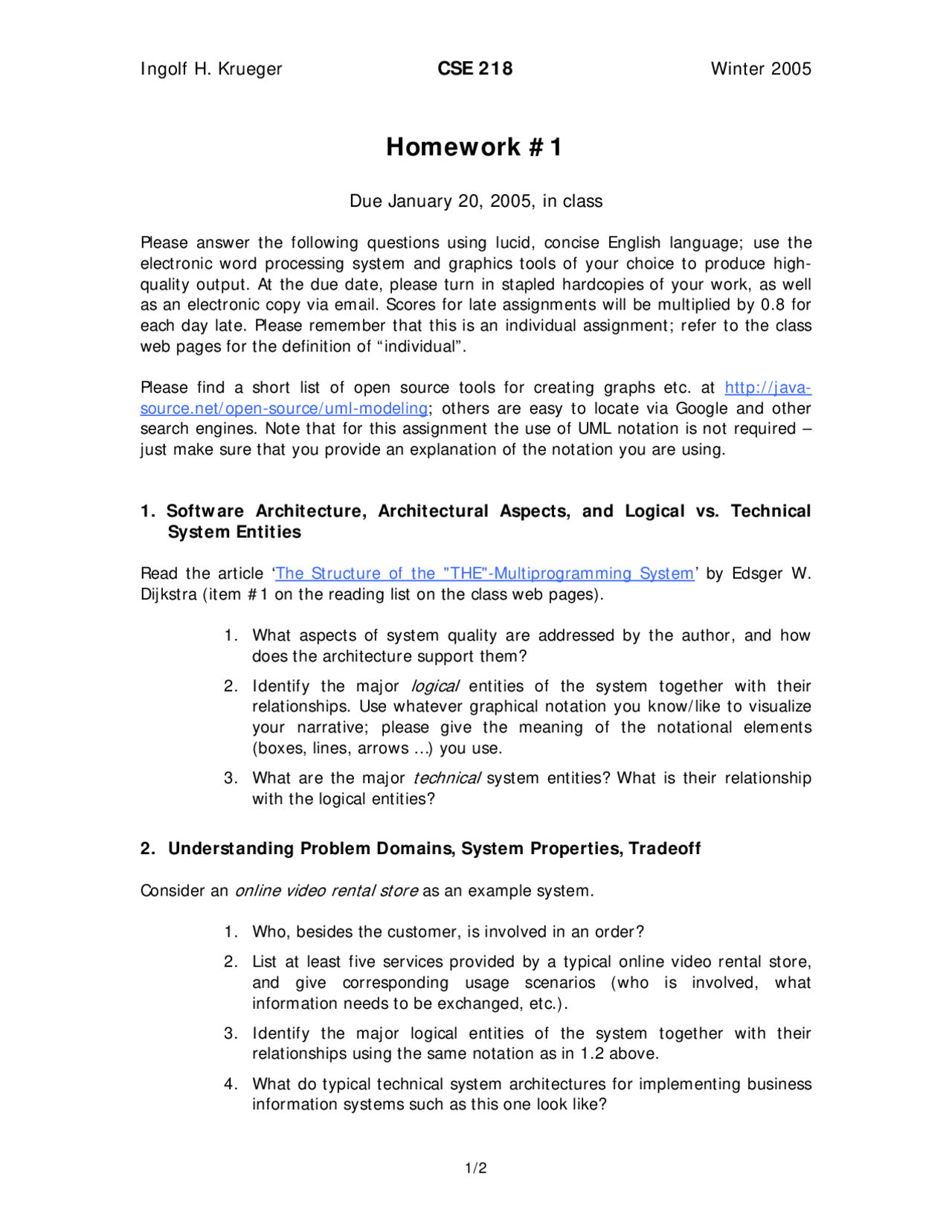 Software Architecture, Architectural Aspects and Logical vs. Technical System Entities | CSE 218 ...