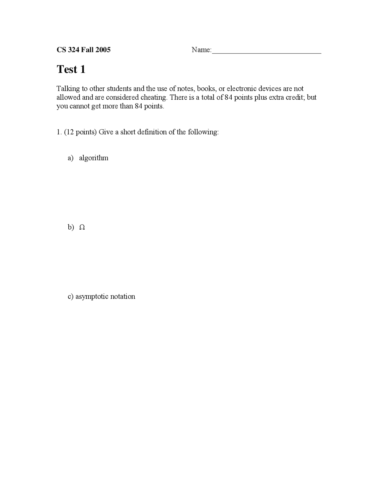 7 Problems Exam Design And Analysis Of Algorithms Cs 324 Exams Computer Science Docsity