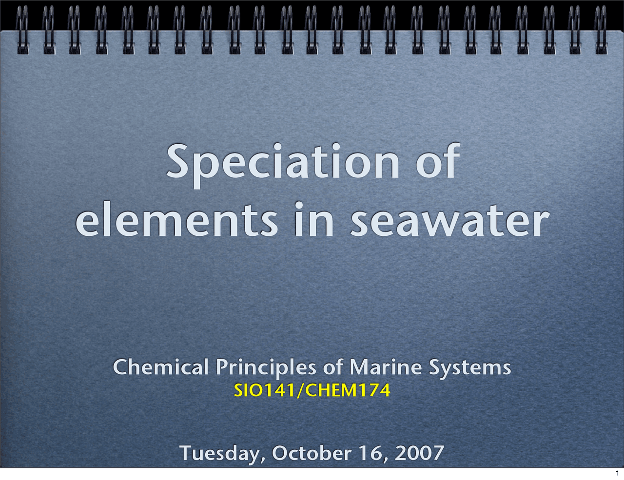 Speciation Of Elements In Seawater Lecture Slides Sio 141 Docsity