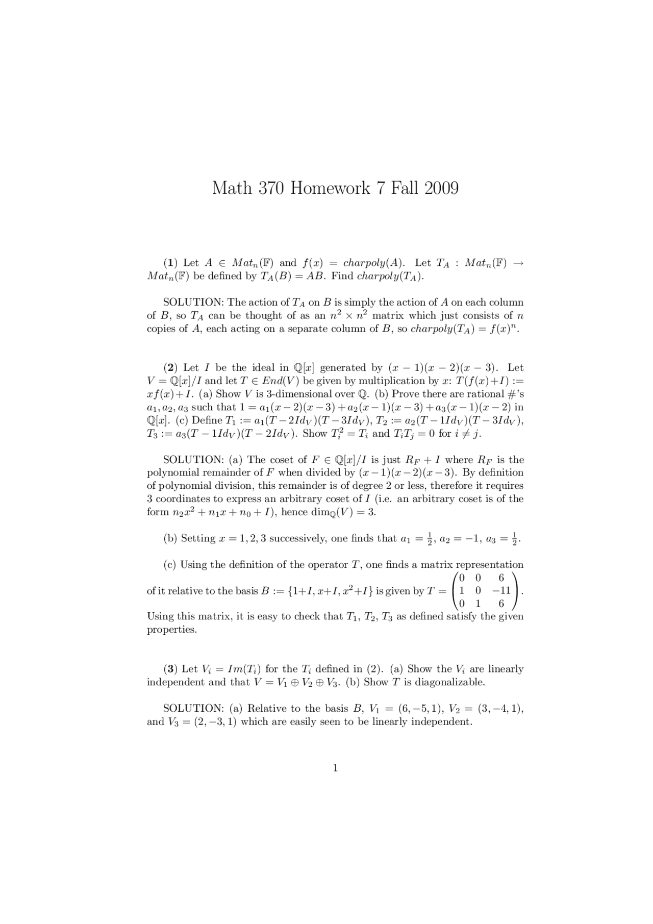 Assignment 7 5 Questions Algebra Math 370 Docsity
