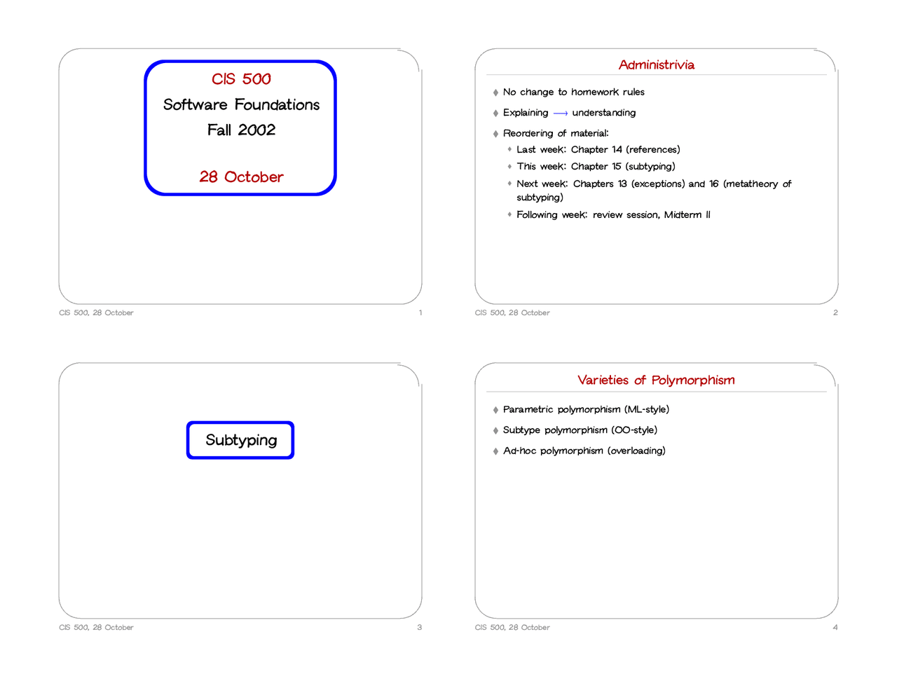 Subtyping Software Foundations Lecture Slides Cis 500 Docsity