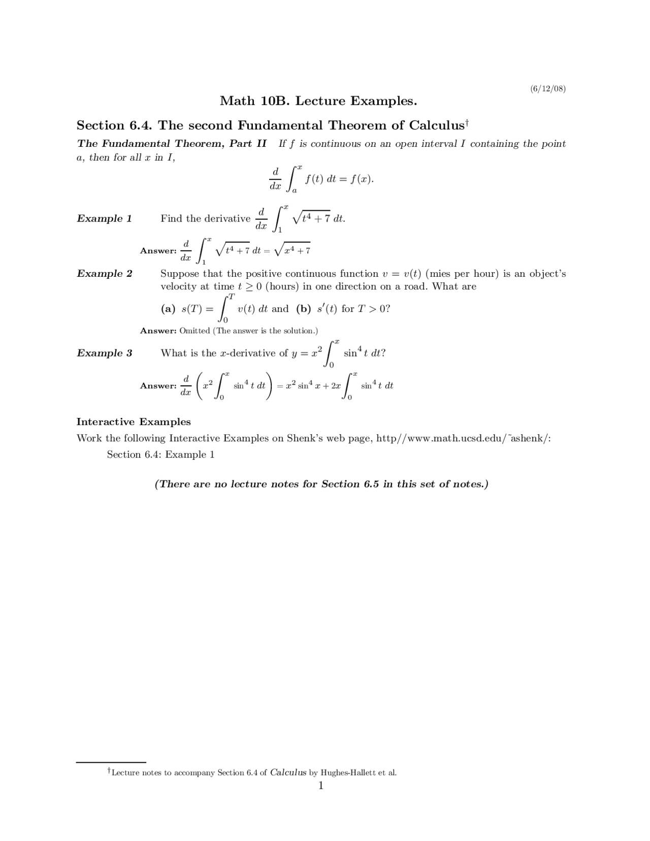 The Second Fundamentals Theorem Of Calculus Lecture Examples Math