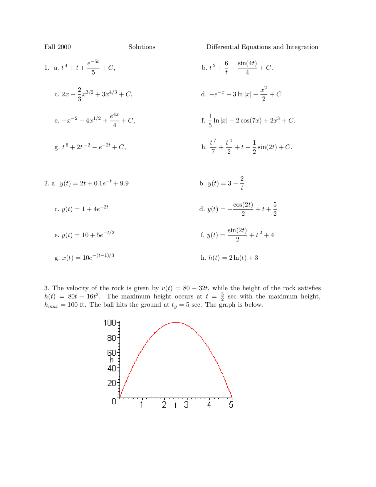 Solutions Of Midterm Exam On Differential Equations And Integration