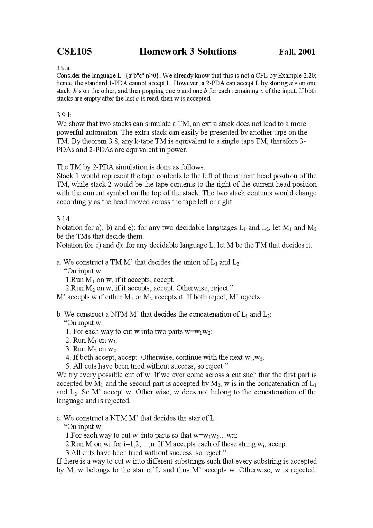 Homework 3 Solutions Introduction To Theory Of Computation Cse 105 9021