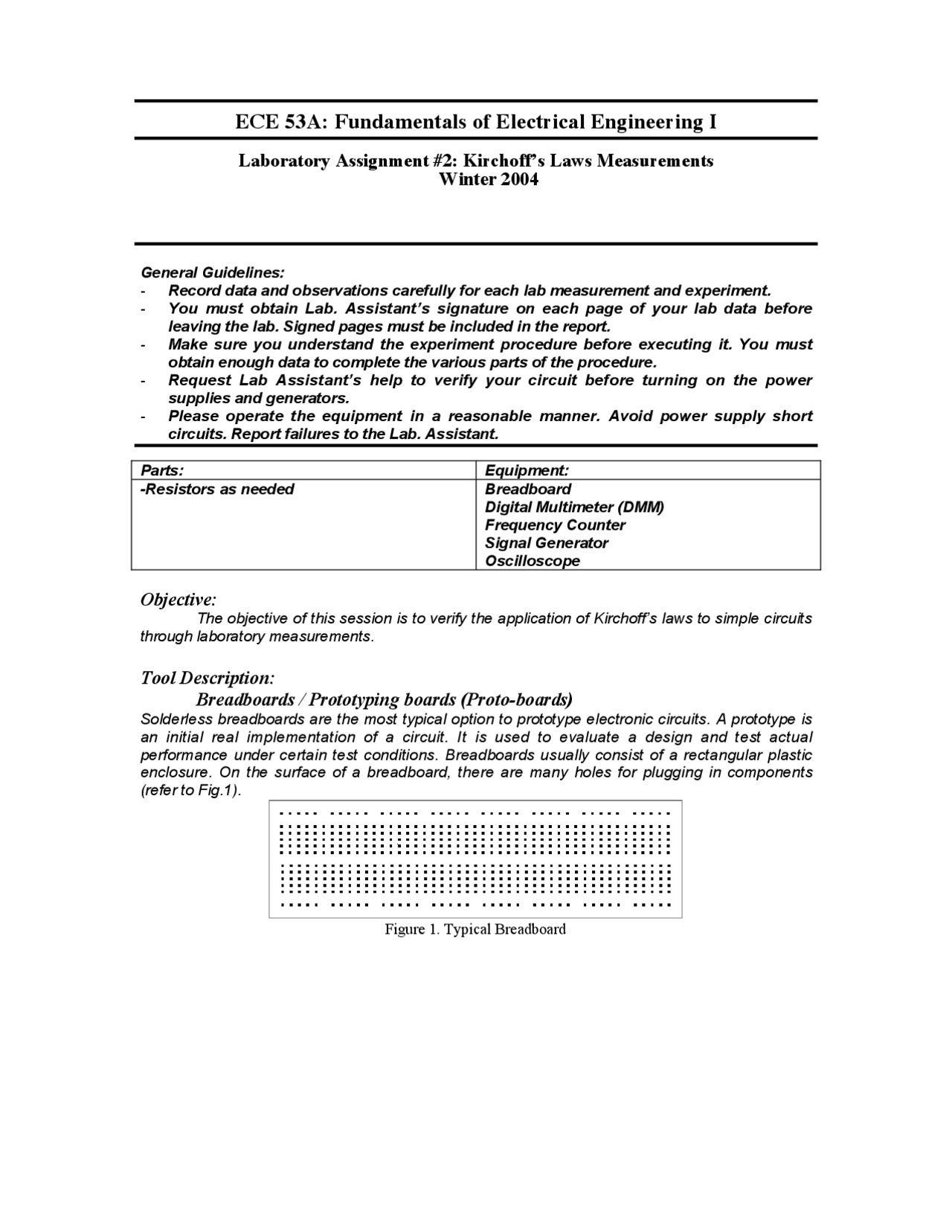 Kirchhoff’s Laws Measurements - Laboratory Assignment 2 | ECE 53 - Docsity