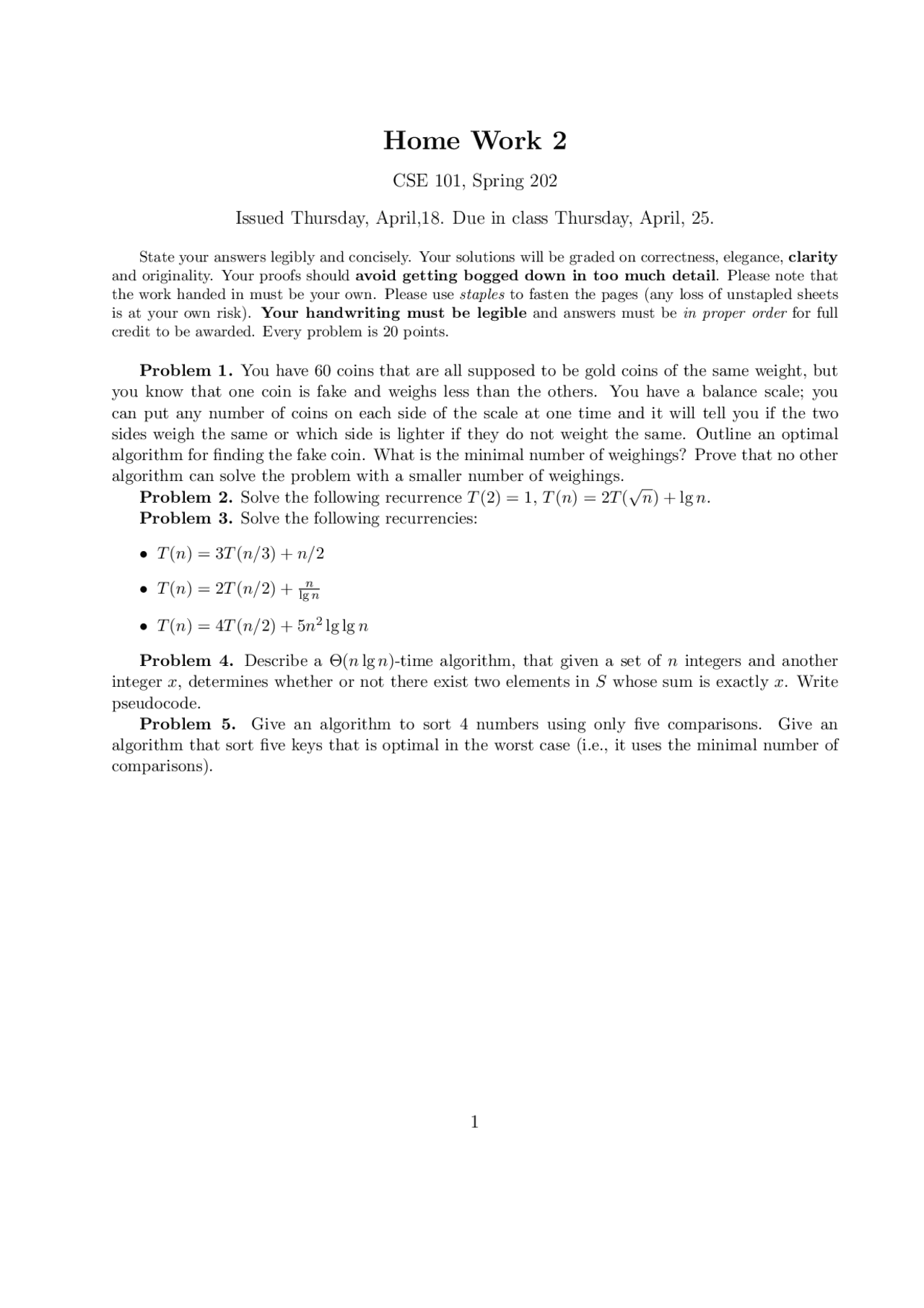 5 Problems For Assignment 2 Design And Analysis Of Algorithm Cse