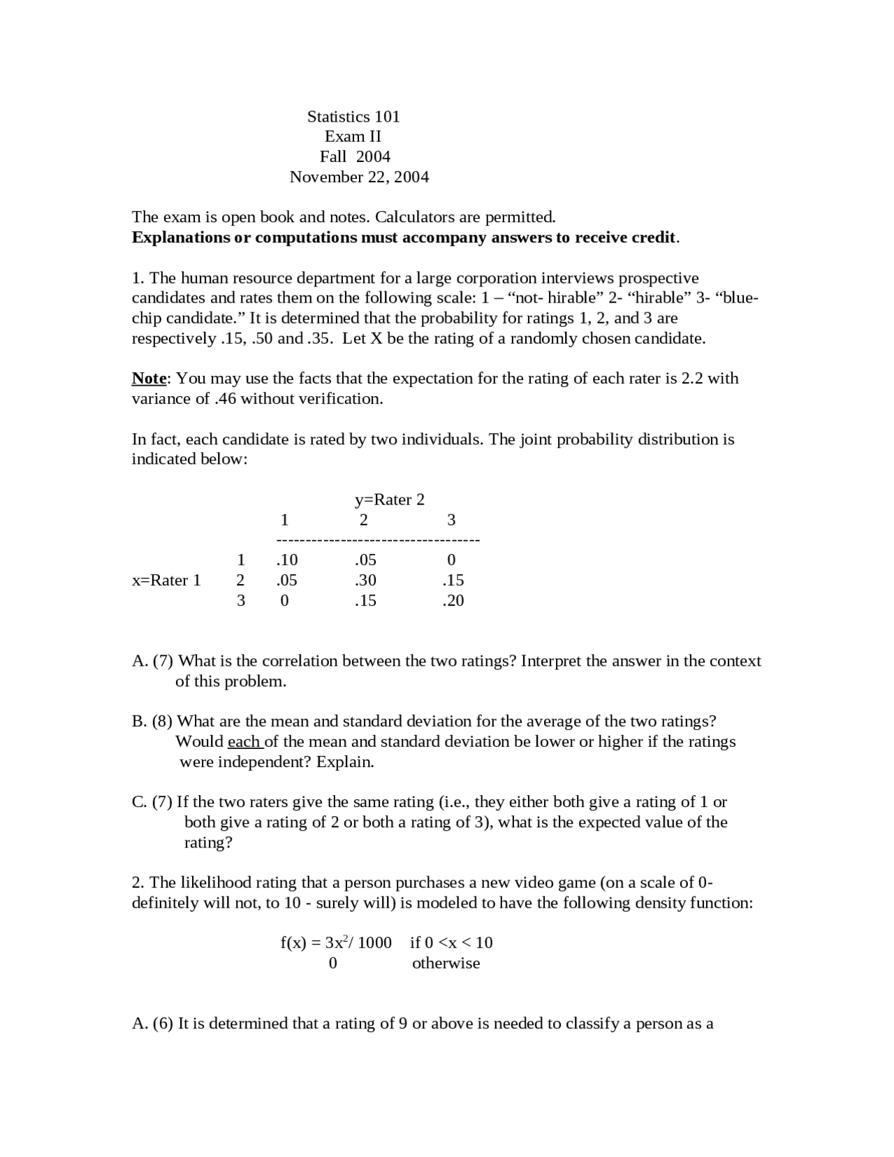 Exam Ii For Introduction To Business Statistics Stat 101 Docsity