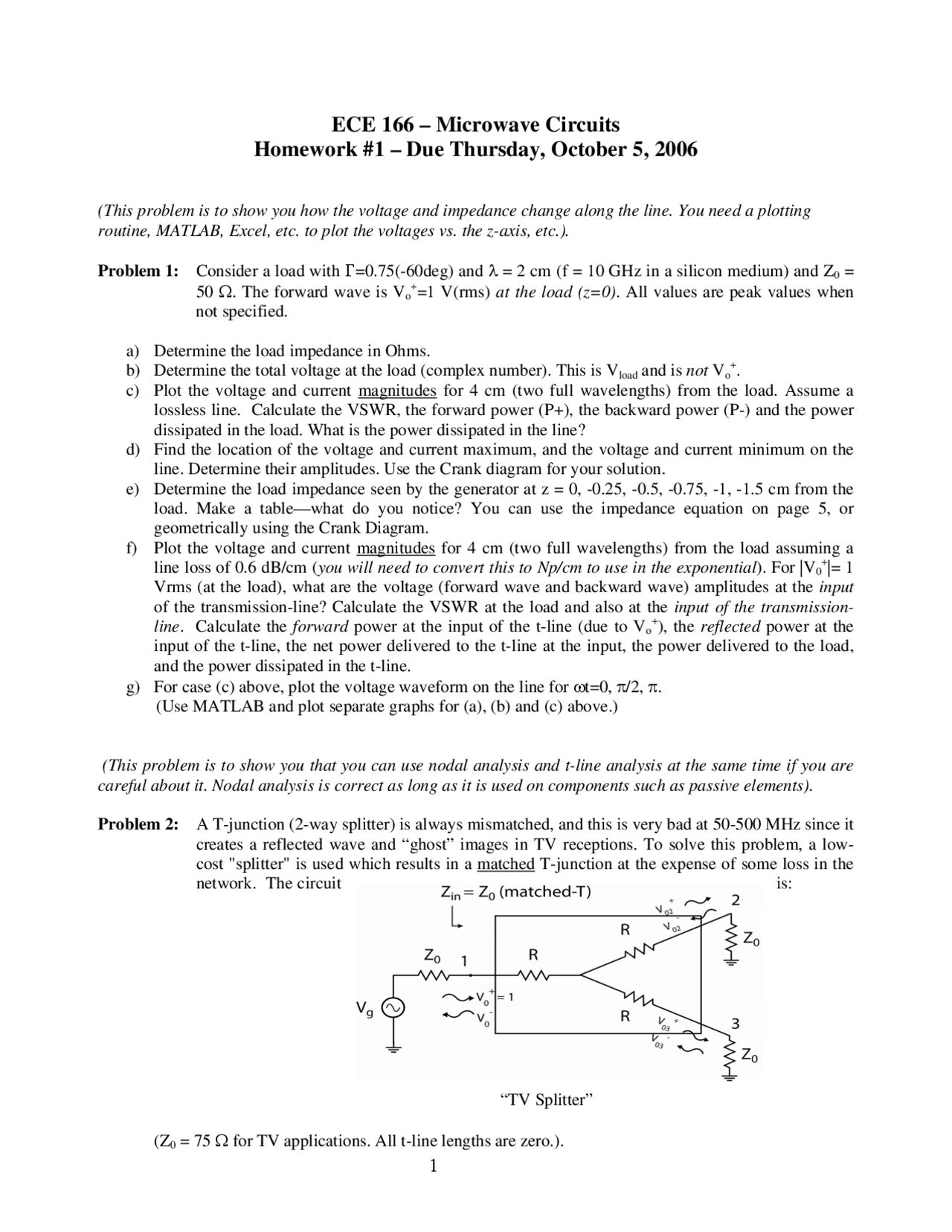 Problem Set 1 Microwave Systems And Circuits Ece 166 Docsity
