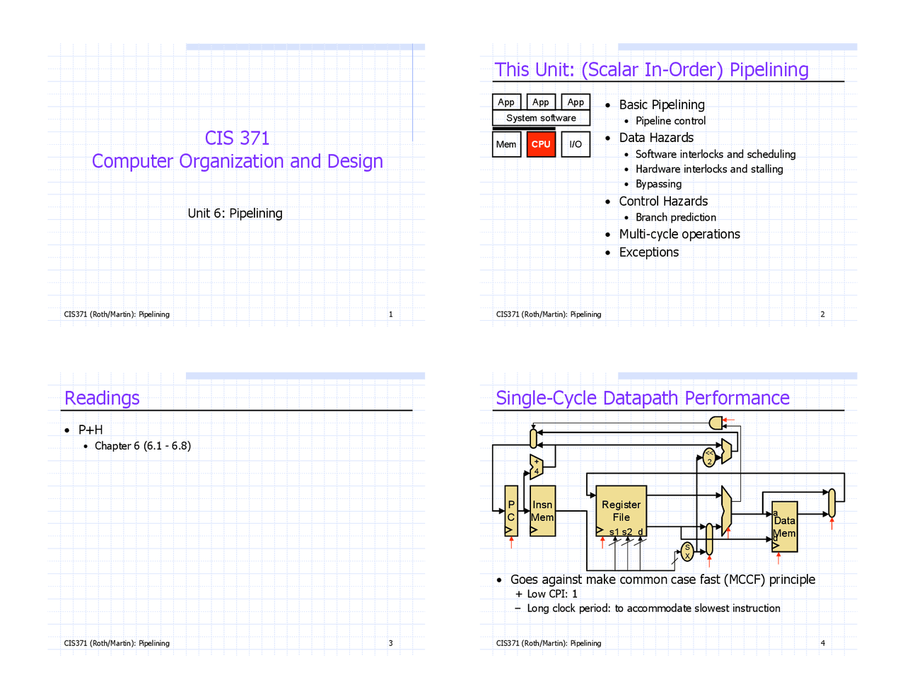 Lecture Slides On Single Cycle Datapath Performance Cis 371 Docsity