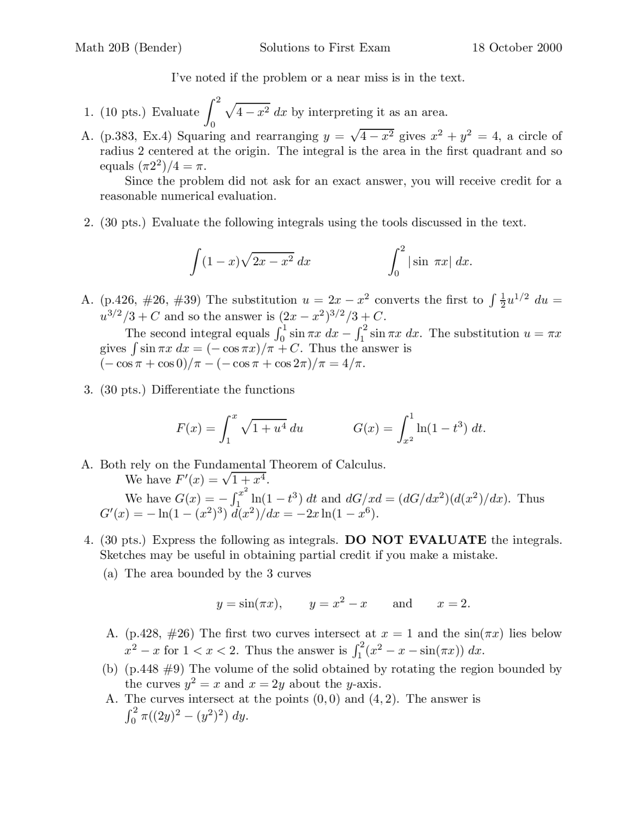 4 Solved Questions To Evaluate The Integrals Examination 1 Socl 20