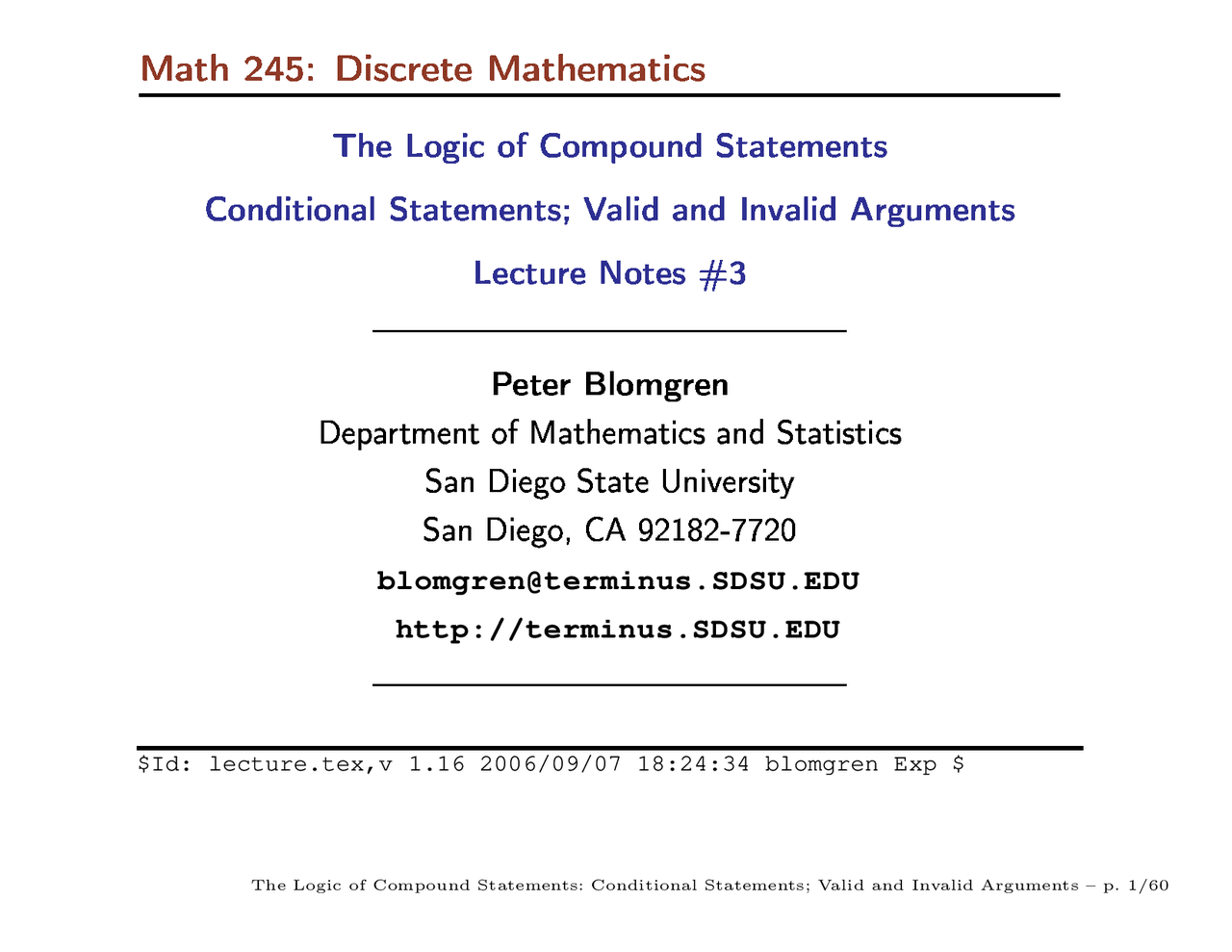 The Logic of Compound Statements - Lecture Notes | MATH 245 - Docsity