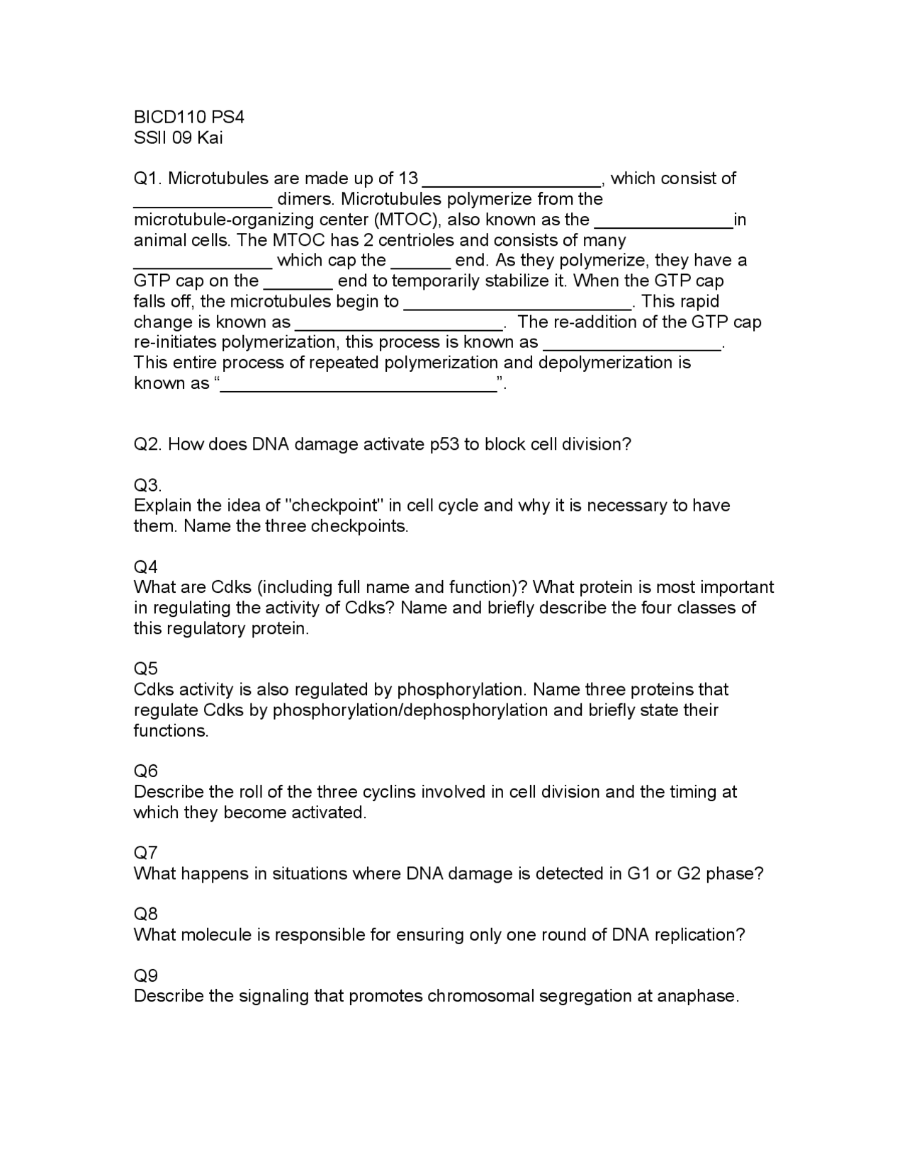Questions For Exam Cell Biology Bicd 110 Docsity