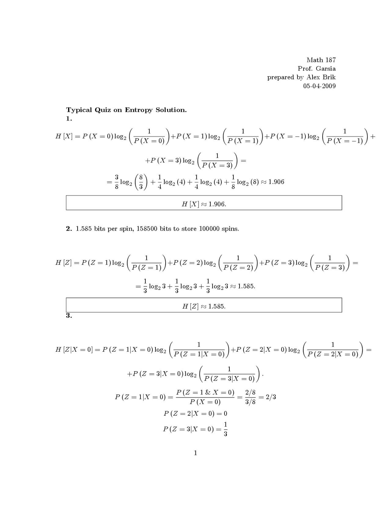 Typical Quiz Solutions Introduction To Cryptography Math 187 Docsity