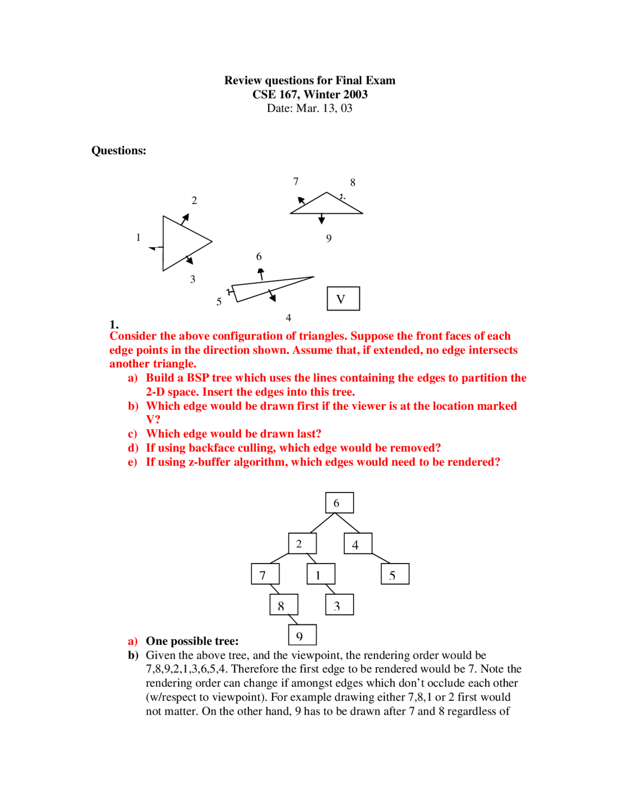 Review Questions For Final Exam Computer Graphics Cse 167 Docsity