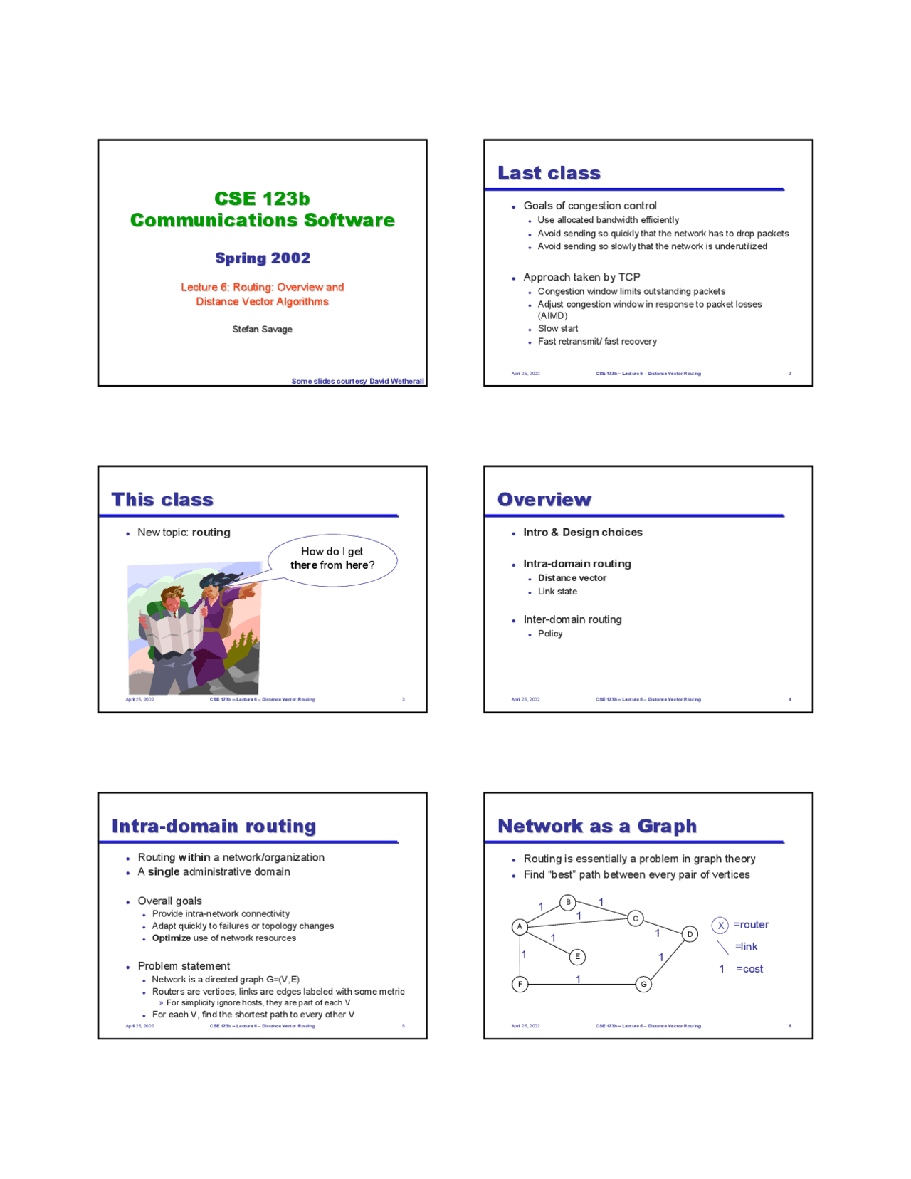 Routing Overview And Distance Vector Algorithms Lecture Slides Cse