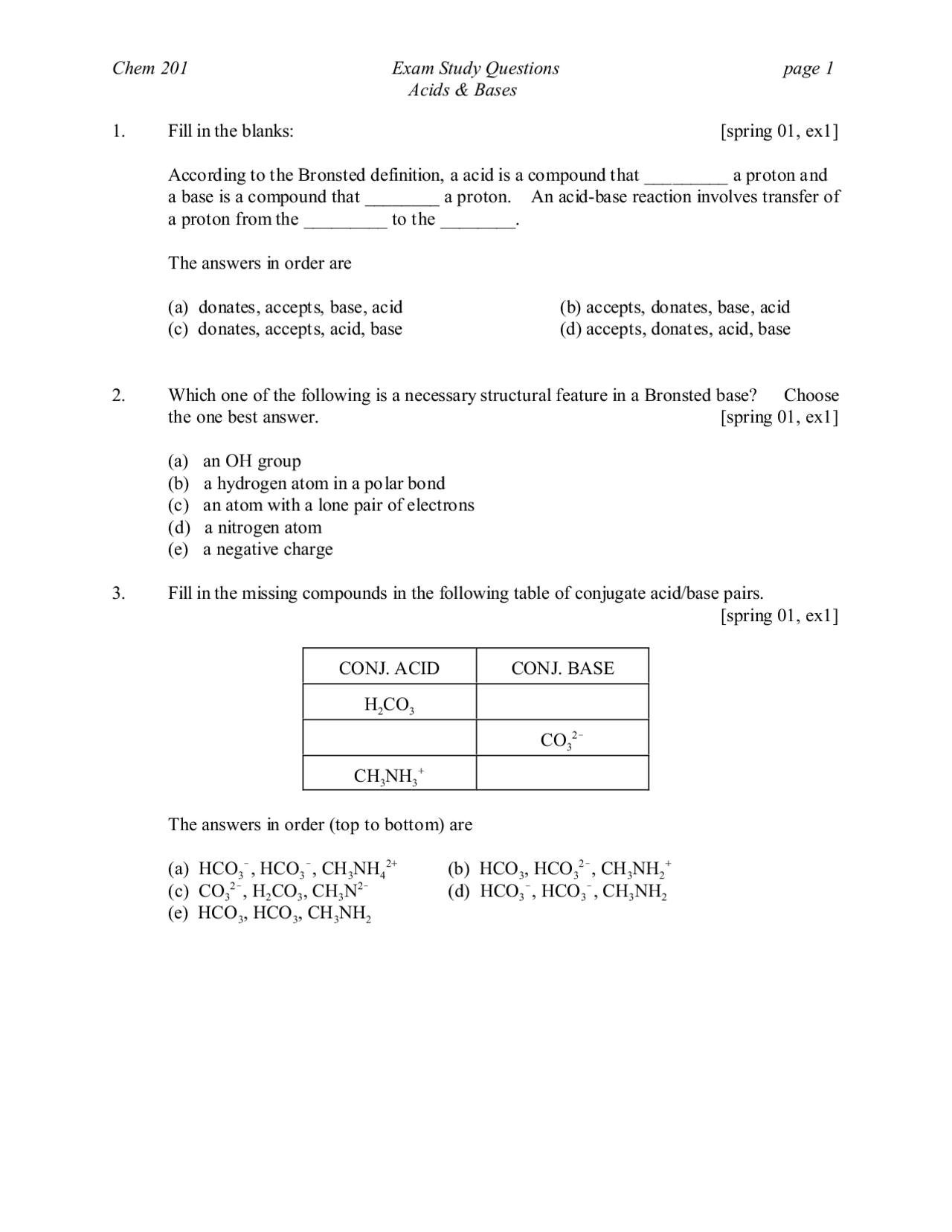 Exam Study Questions: Acids and Bases - General Chemistry | CHEM 201 ...