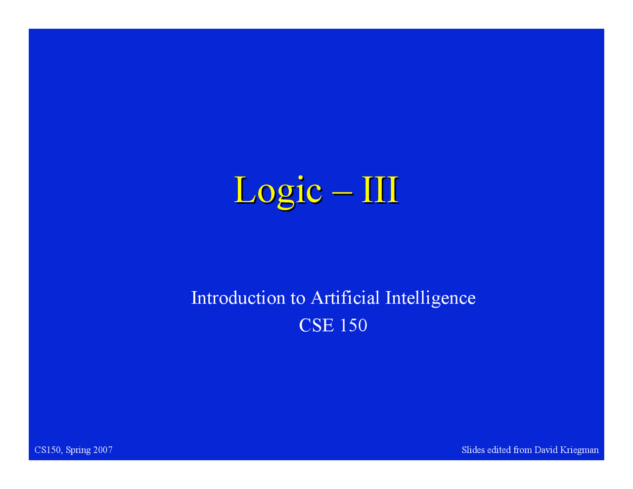 Introduction To Artificial Intelligence Lecture Slides Cse 150