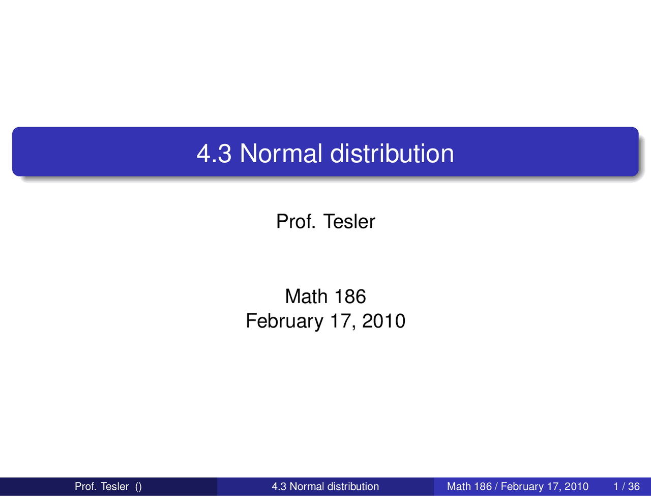 Lecture Slides On Normal Distributions Math 186 Docsity