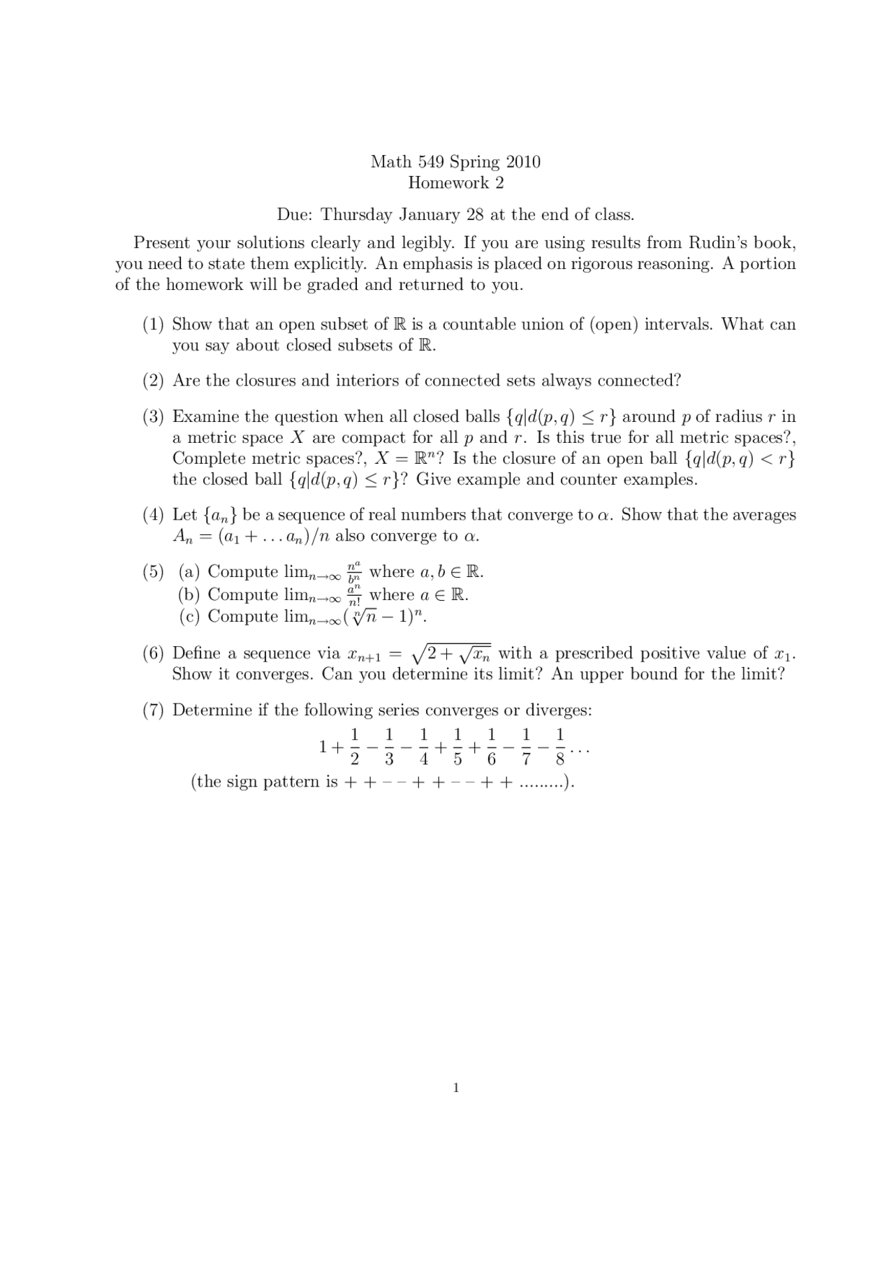 7 Problems On Advanced Analysis Ii Homework 2 Math 549 Assignments Mathematics Docsity