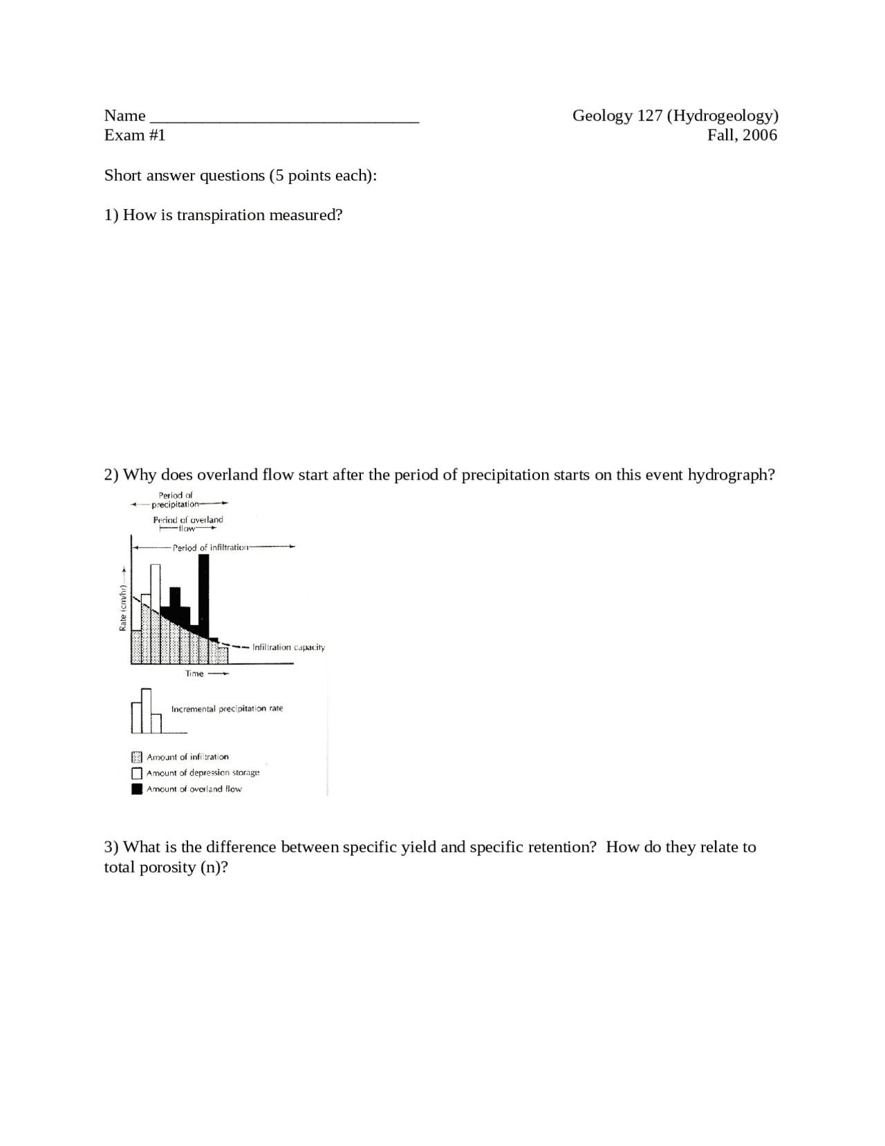 Exam 1 With 14 Questions For Hydrogeology Geol 127 Docsity