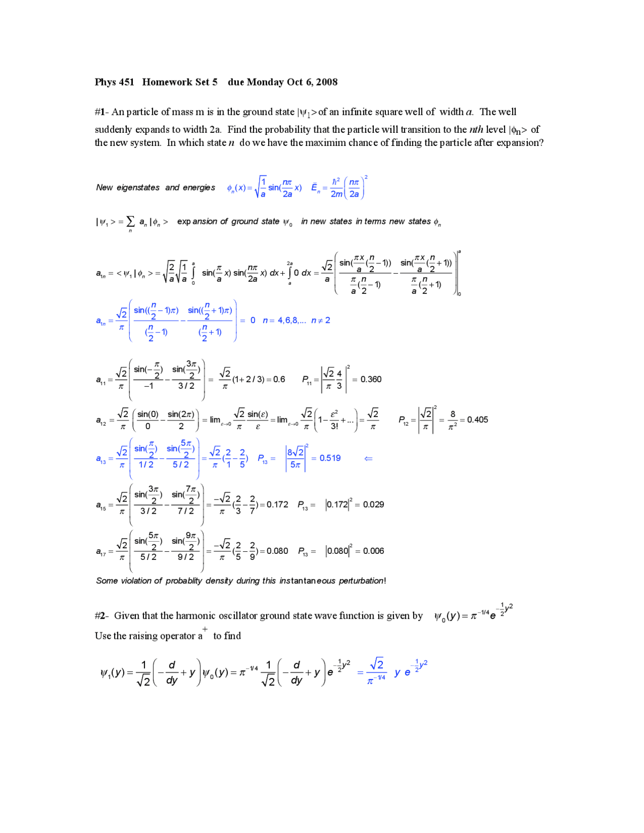 4 Solved Problems on Probability Density - Assignment 5 | Phys 451 - Docsity