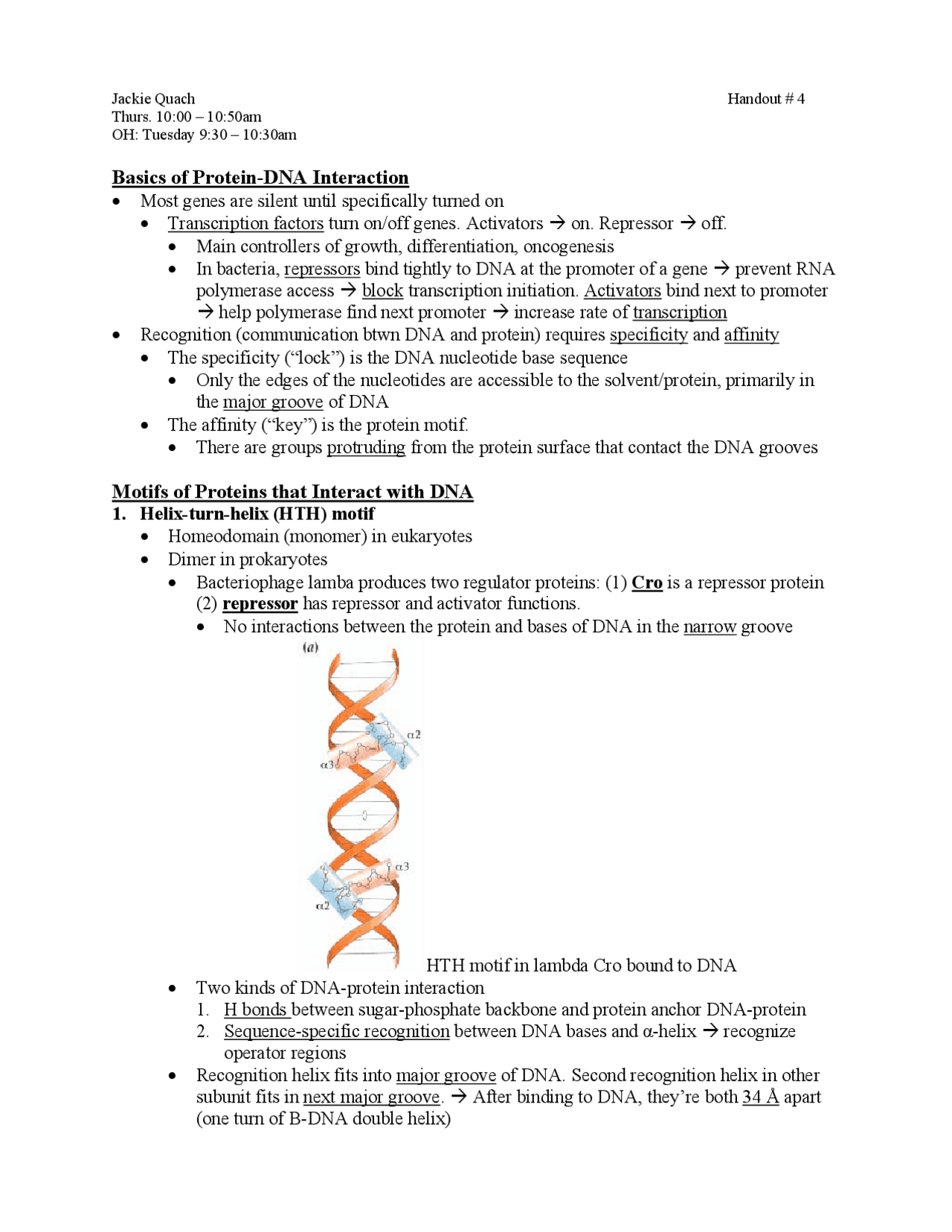 Basics Of Protein Dna Interaction Lecture Notes Bibc 100 Docsity
