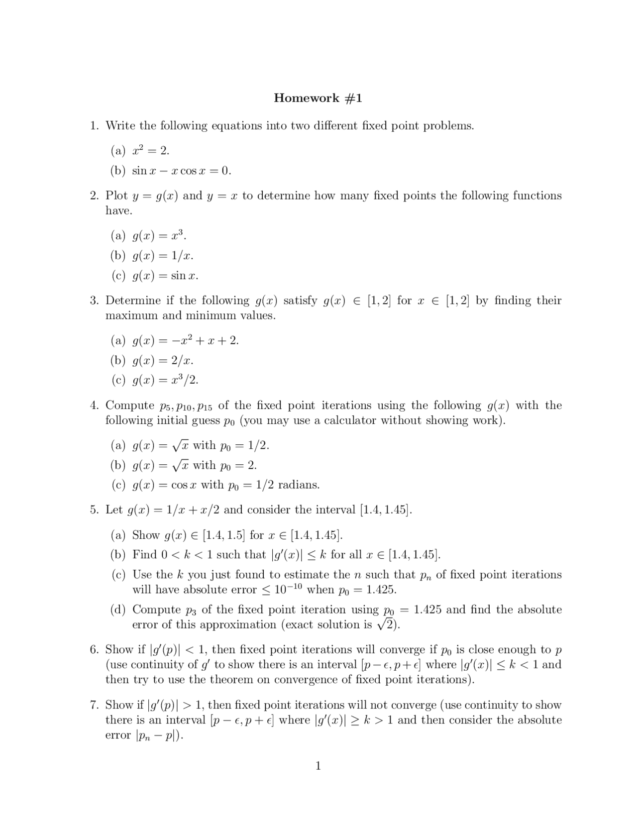 Introduction To Numerical Analysis Homework 1 Math 170b Docsity