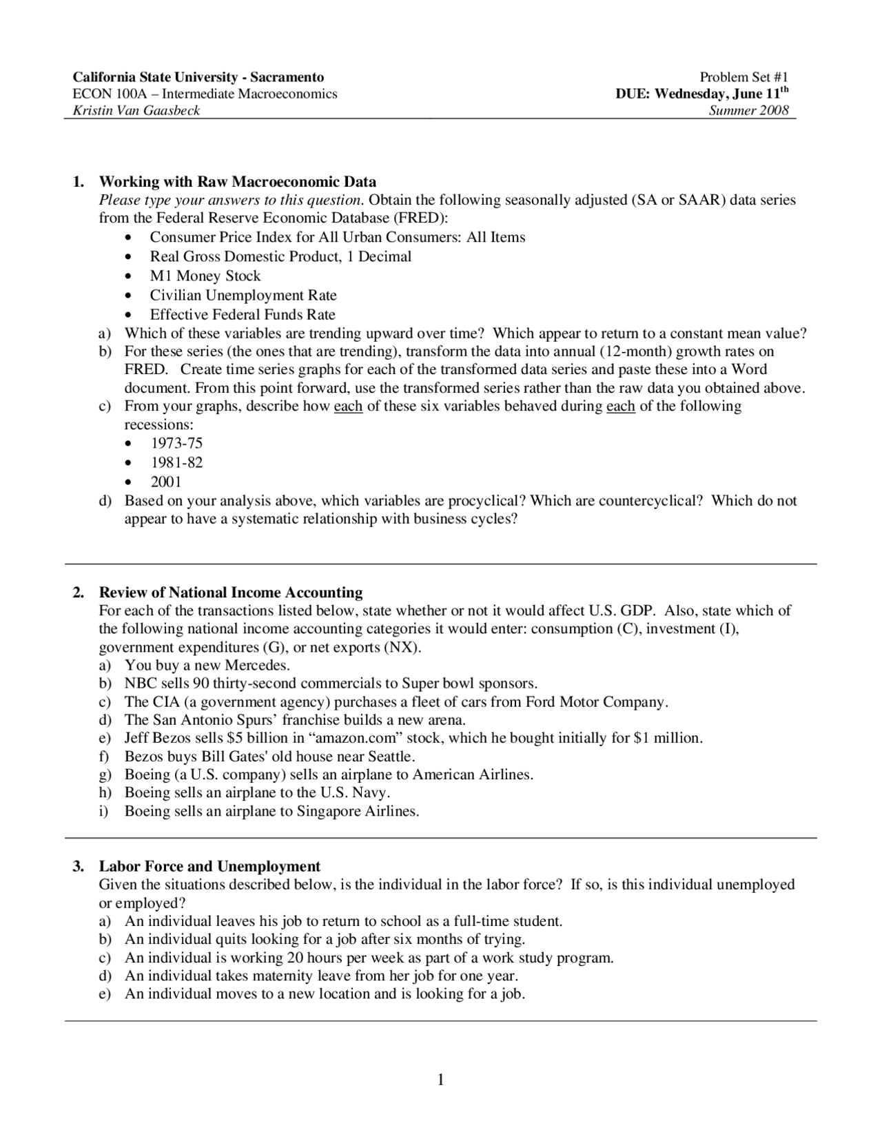 Notes On National Income Accounting Raw Macroeconomic Data Econ 100a