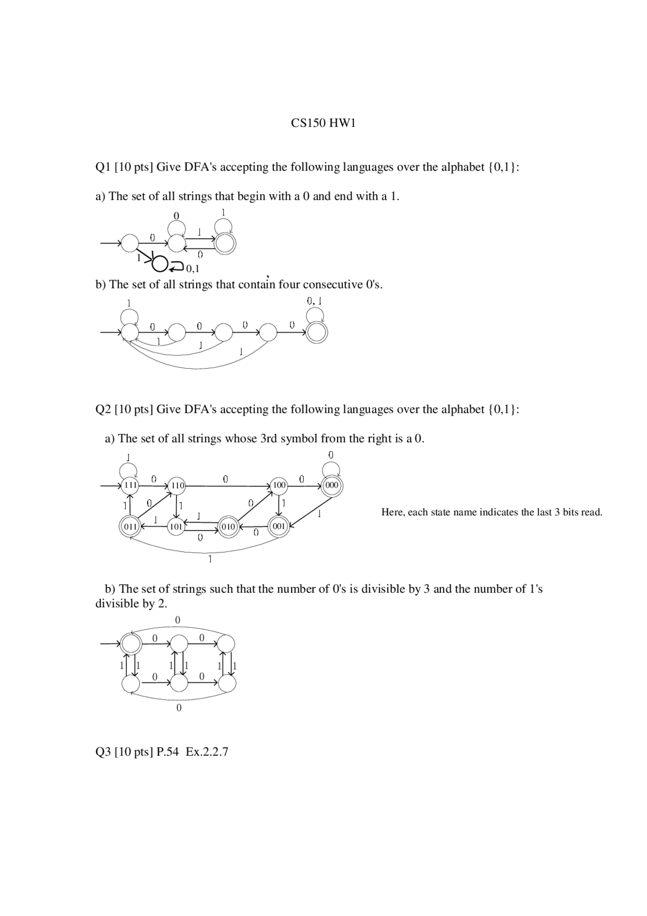 Homework I Questions The Theory Of Automata And Formal Languages Cs 150 Docsity
